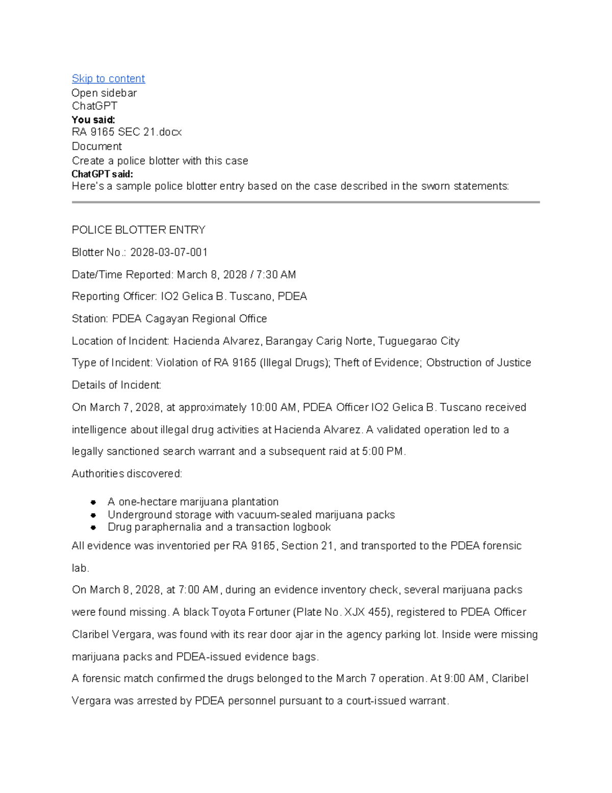 Progress Report on Robbery with Homicide Case - RA 9165 - Studocu