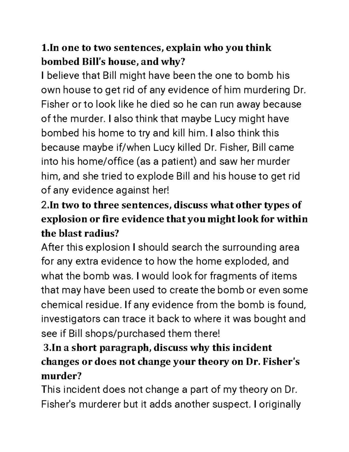 Case Study: Analyzing the Bombing Incident Related to Dr. Fisher's ...