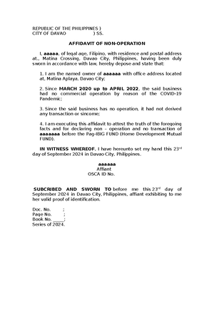 Sample Complaint-Affidavit for Unjust Vexation - Republic of the ...