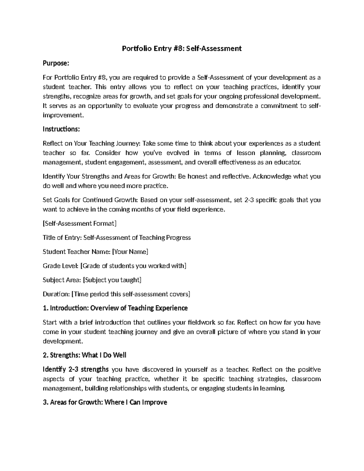 Portfolio-8 - N/A - Portfolio Entry #8: Self-Assessment Purpose: For ...