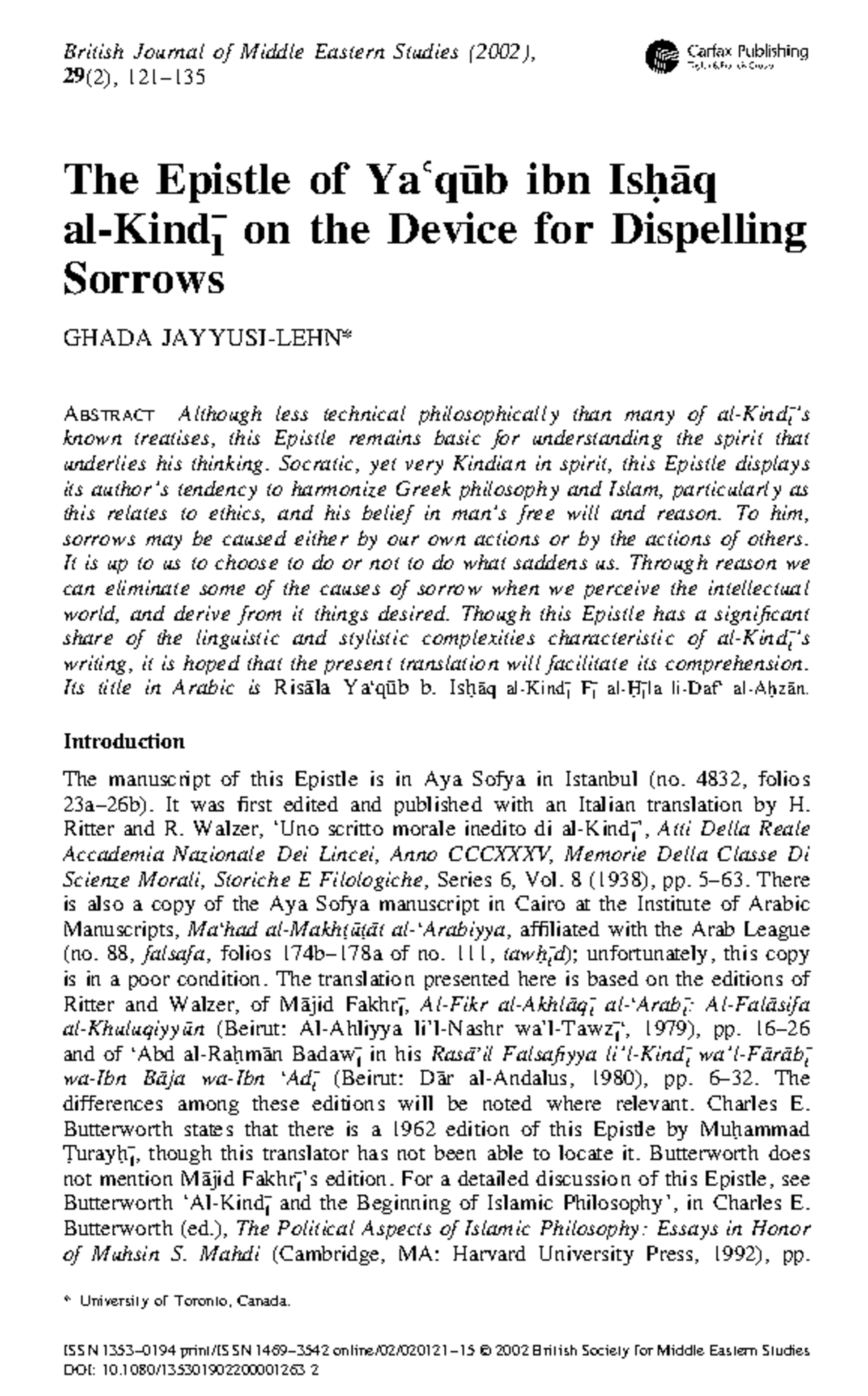 Al Kindi's Epistle on Dispelling Sorrows: A Philosophical Insight - Studocu