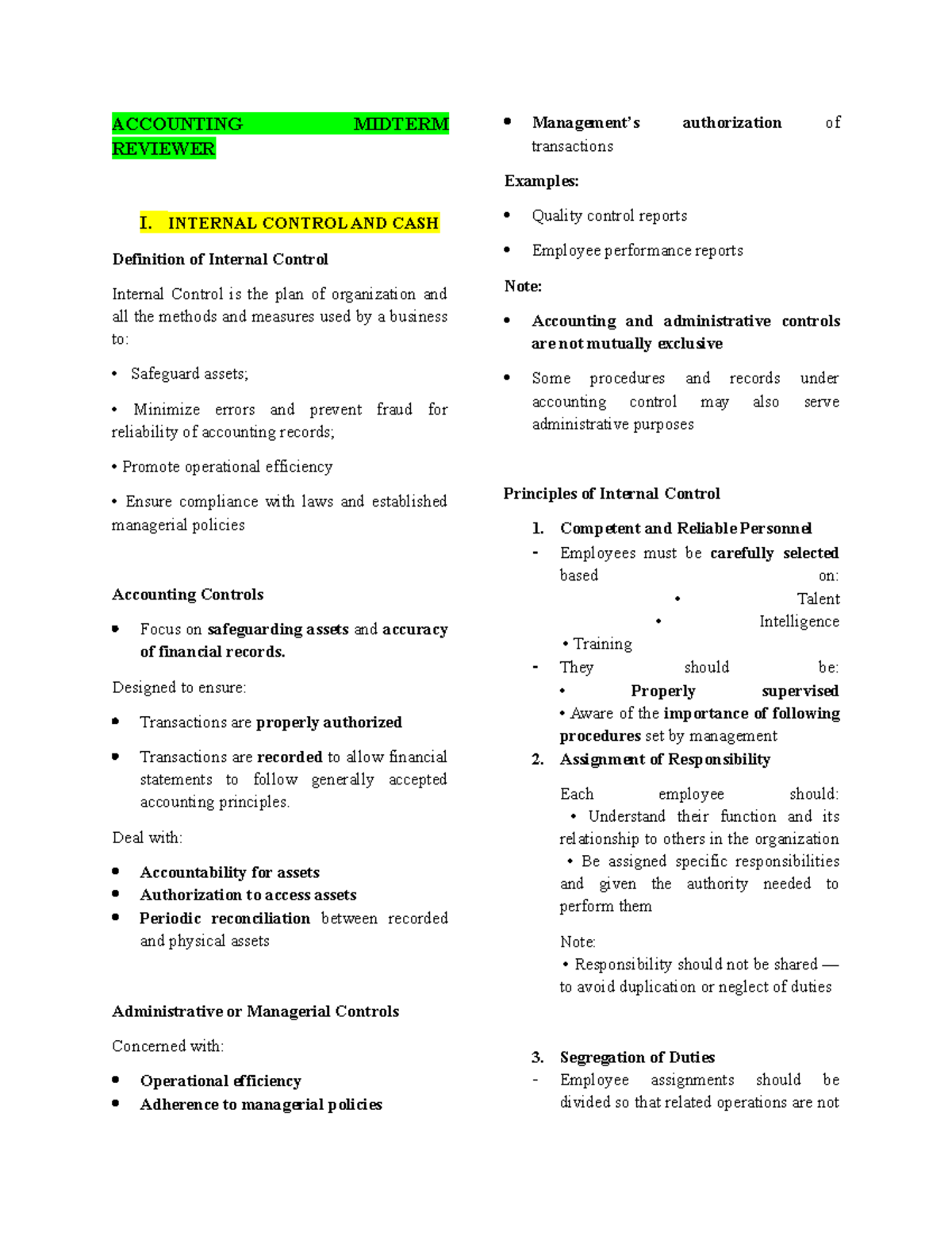 Accounting 101: Midterm Reviewer on Internal Control & Cash Management ...