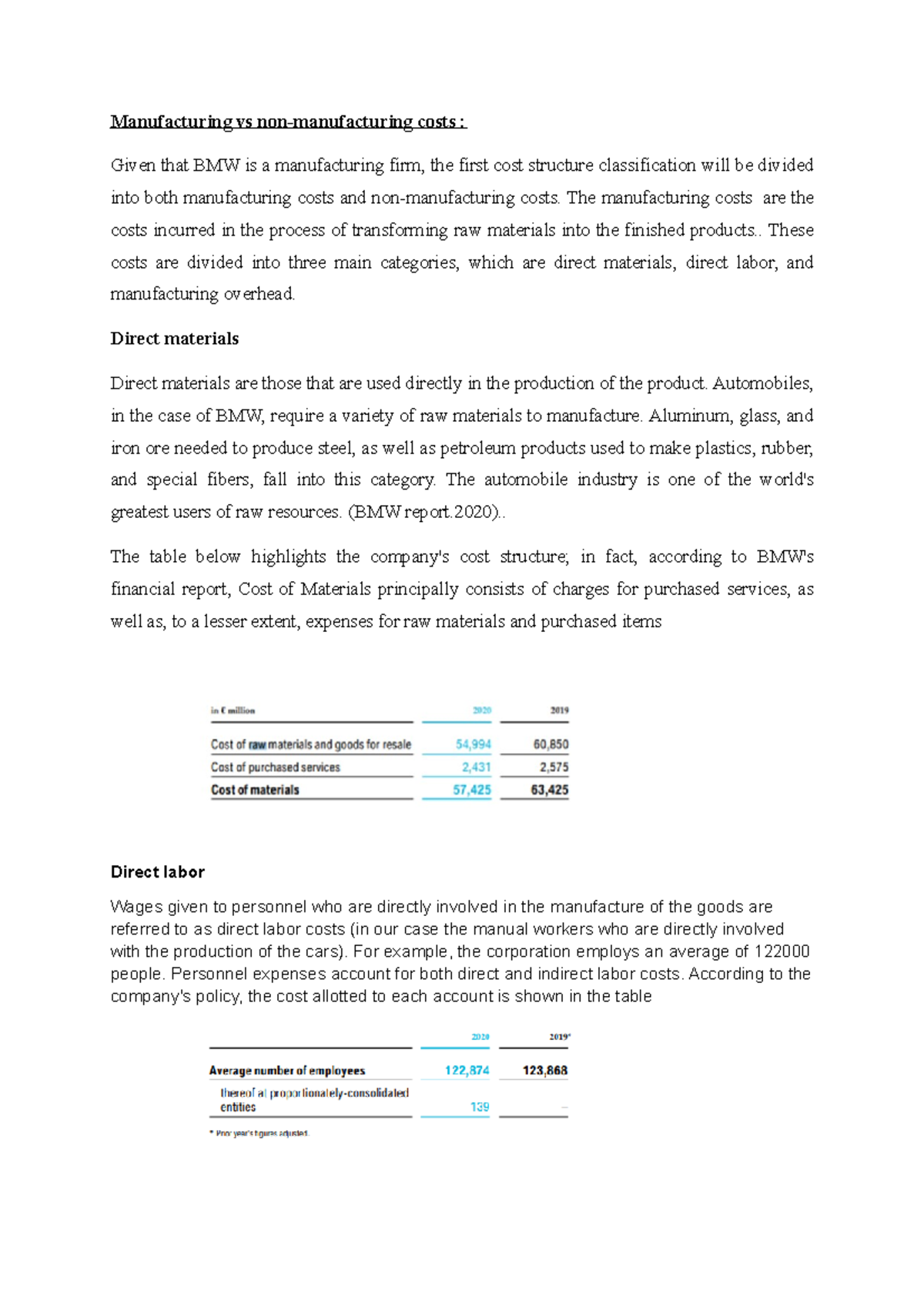 BMW Costing Analysis: Manufacturing vs Non-Manufacturing Costs - Studocu