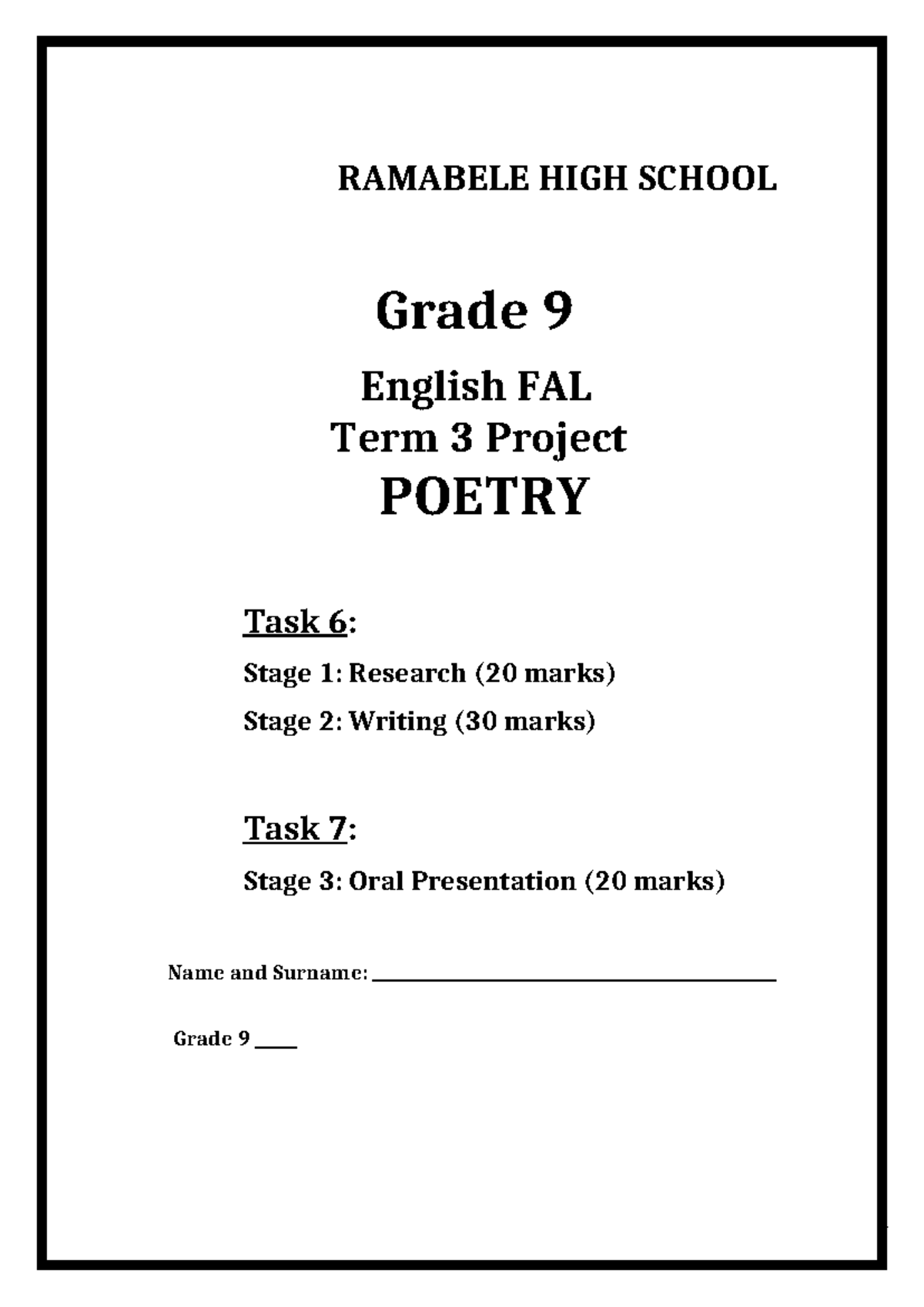 Grade 9 English FAL T3 Project: Poetry Research & Presentation Tasks ...