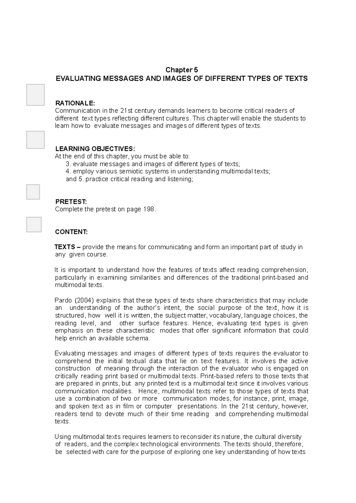 Evaluating Messages & Images in Multimodal Texts - Chapter 5 Review - Studocu