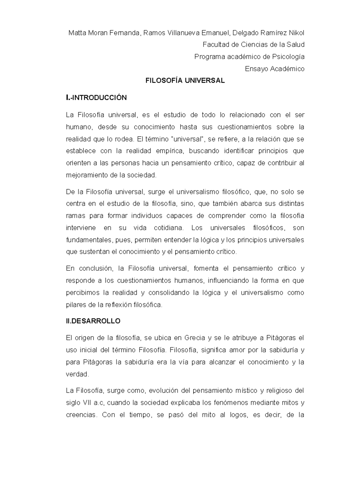 FIL-PSI 2023: Ensayo Final sobre Filosofía Universal - Studocu