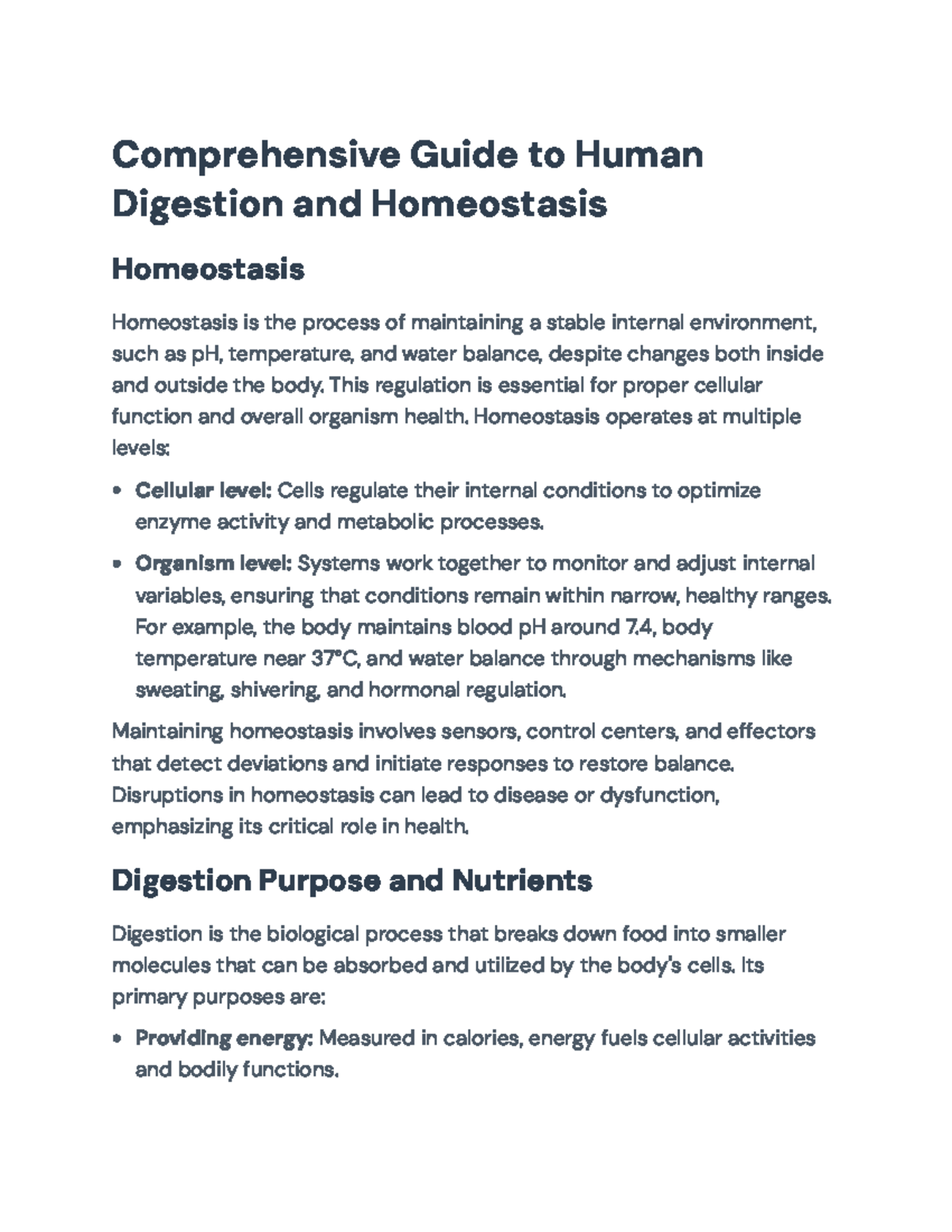 Comprehensive Study of Human Digestion & Homeostasis (BIO 101) - Studocu