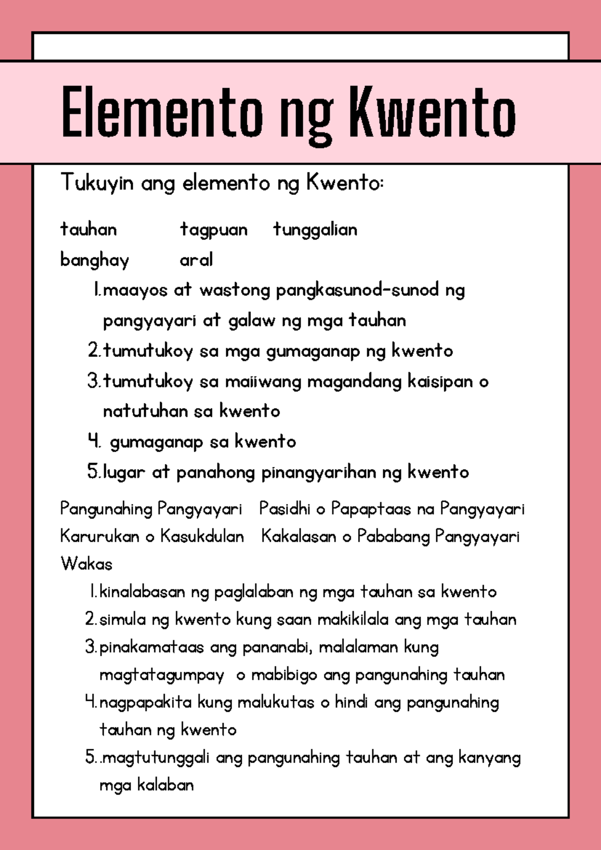 Elemento ng Kwento: Mga Worksheet sa Anime Manga (Final Exam) - Studocu