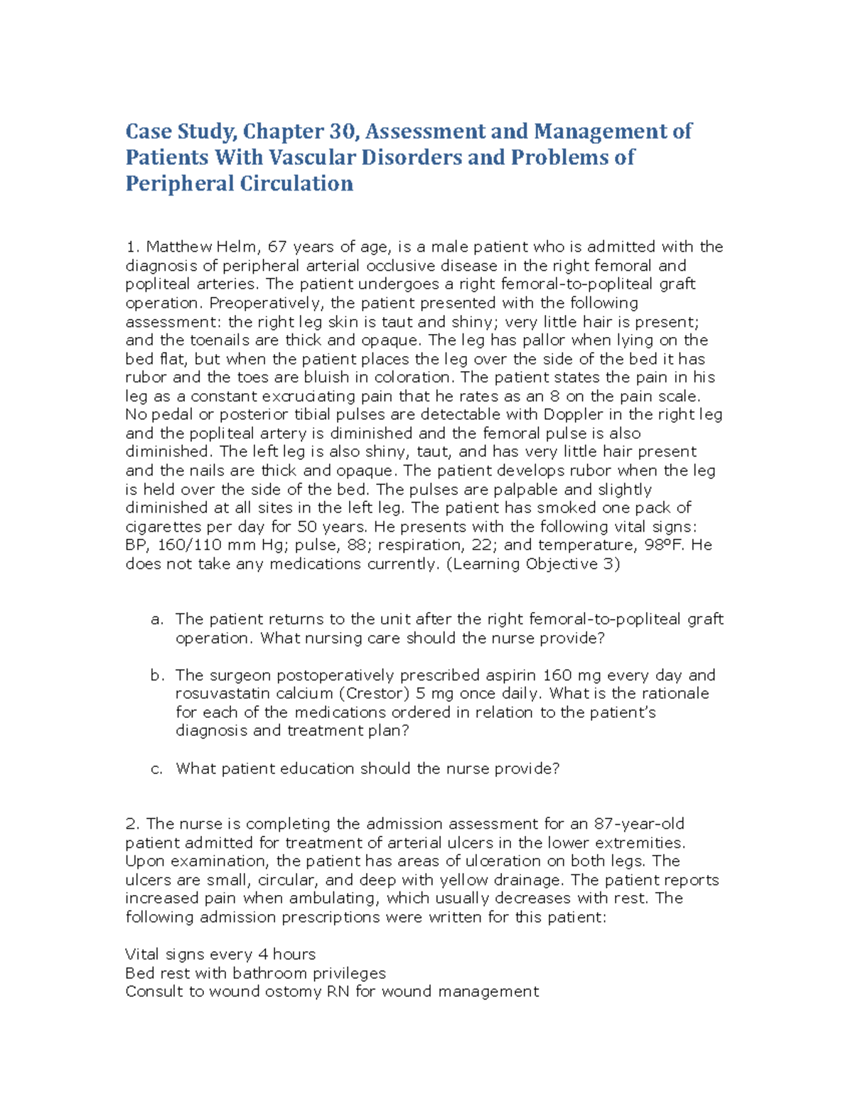 Case Study: Med Surg Notes on Vascular Disorders (Chap 30) - Studocu