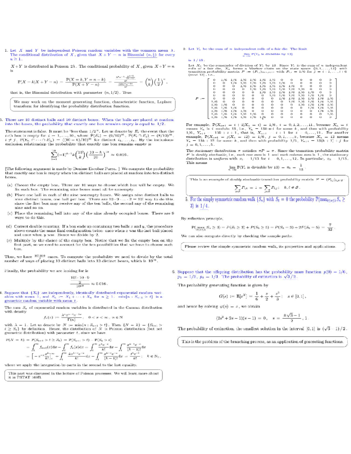 Final Cheatsheet for PSTAT 160A: Poisson Processes and Markov Chains ...