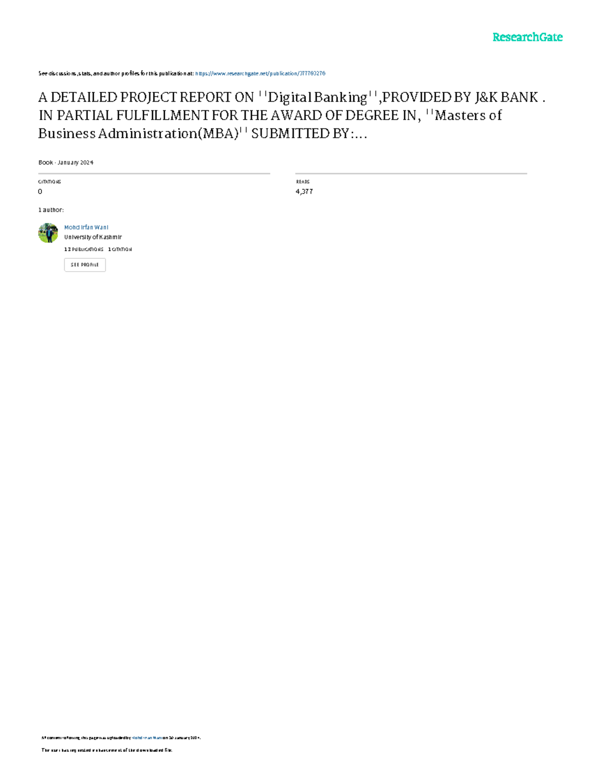 MBA Project Report: Digital Banking at J&K Bank - Final Assessment ...