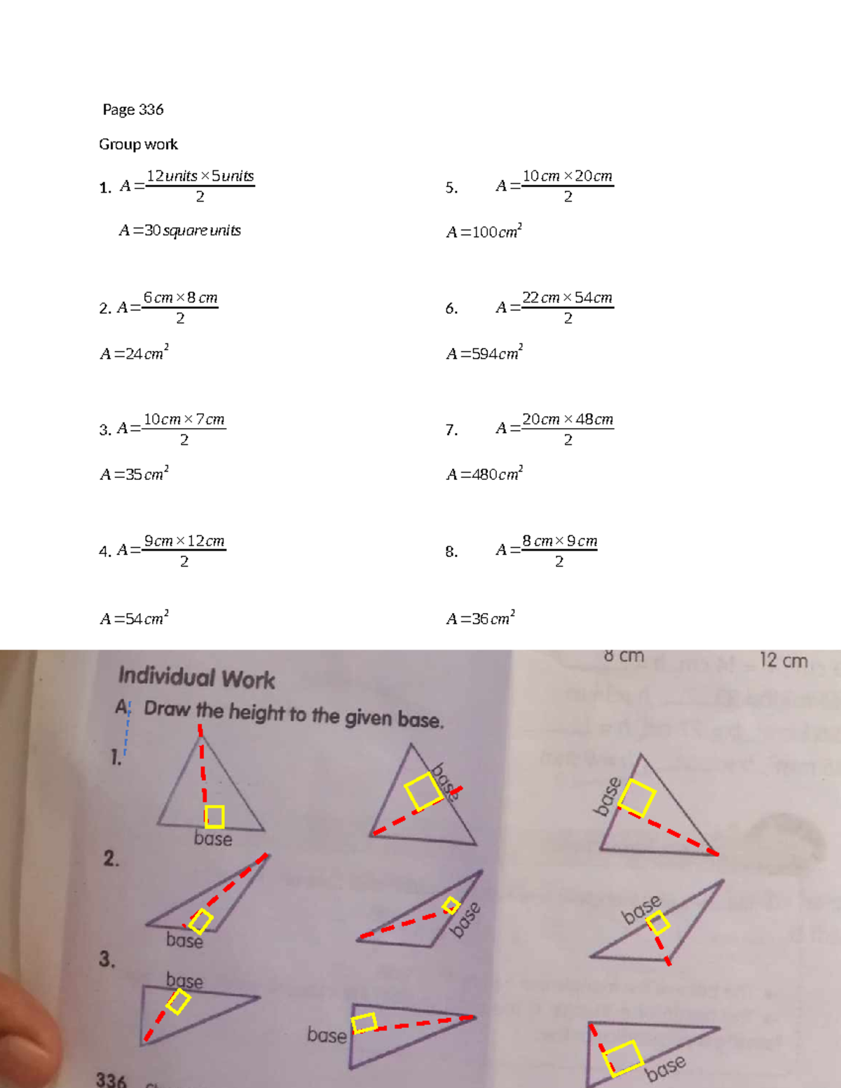 Paul Assignment in math - mathematics 8 - Page 336 Group work A= 12 ...
