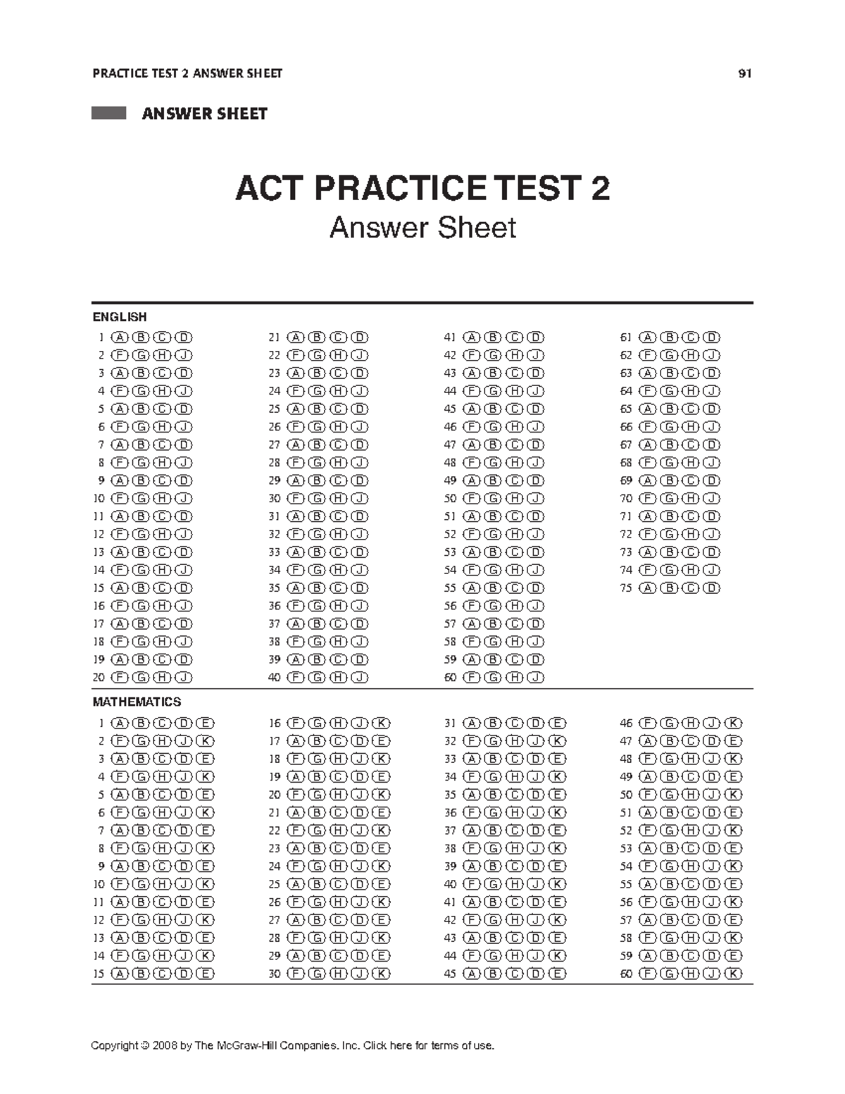 ACT Practice Test 2 - Answer Sheet and Solutions - Studocu