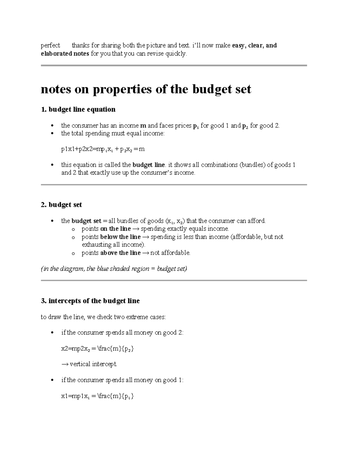 Budget Set Notes: Understanding the Budget Line and Its Properties ...