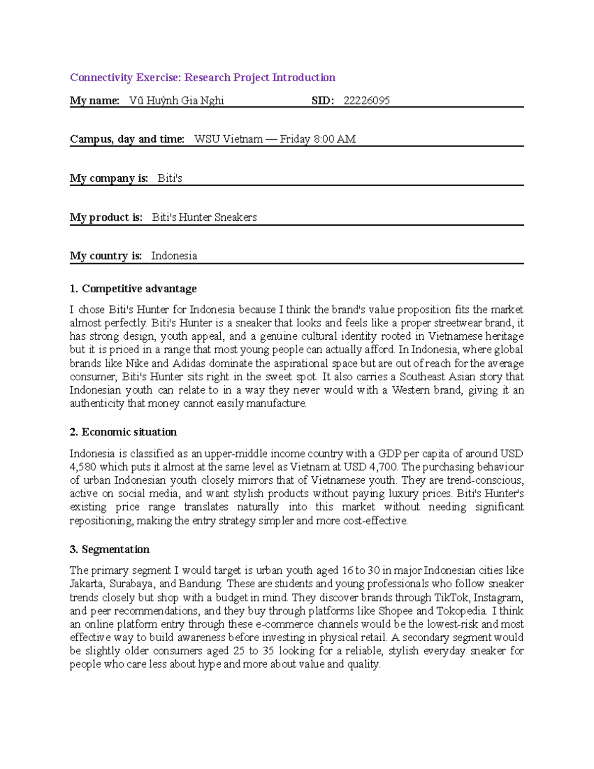 Connectivity Exercise: Research Project on Hunter Sneakers in Indonesia ...