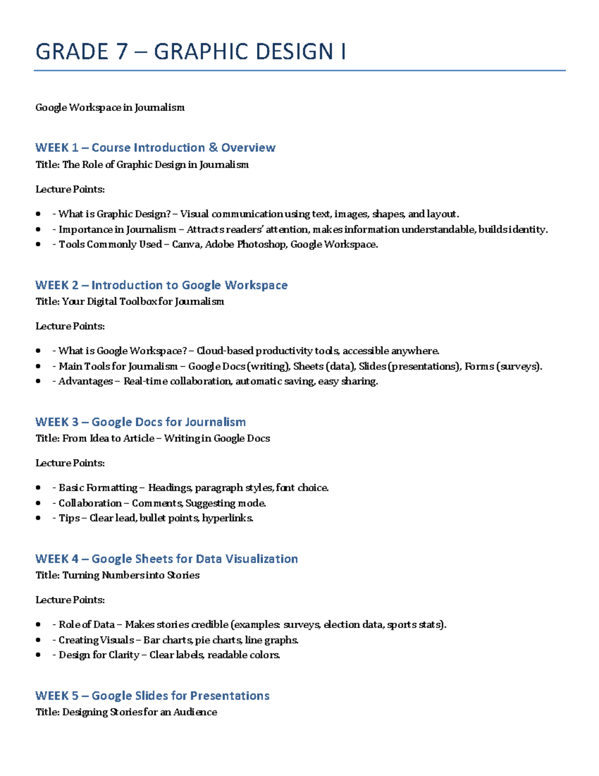 GRADE 7 GRAPHIC DESIGN I: Week 1-5 Lecture Overview - Studocu