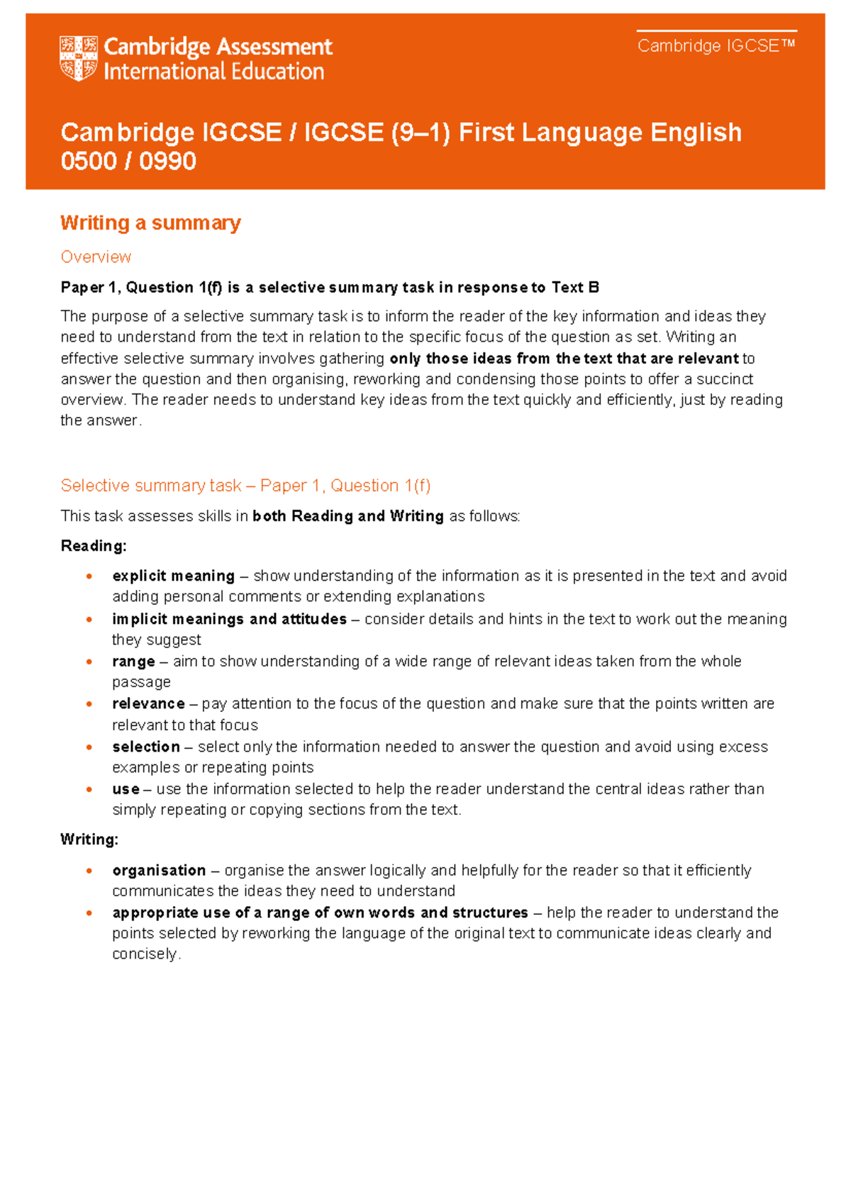 0500 Writing Effective Selective Summaries - Teaching Material - Studocu