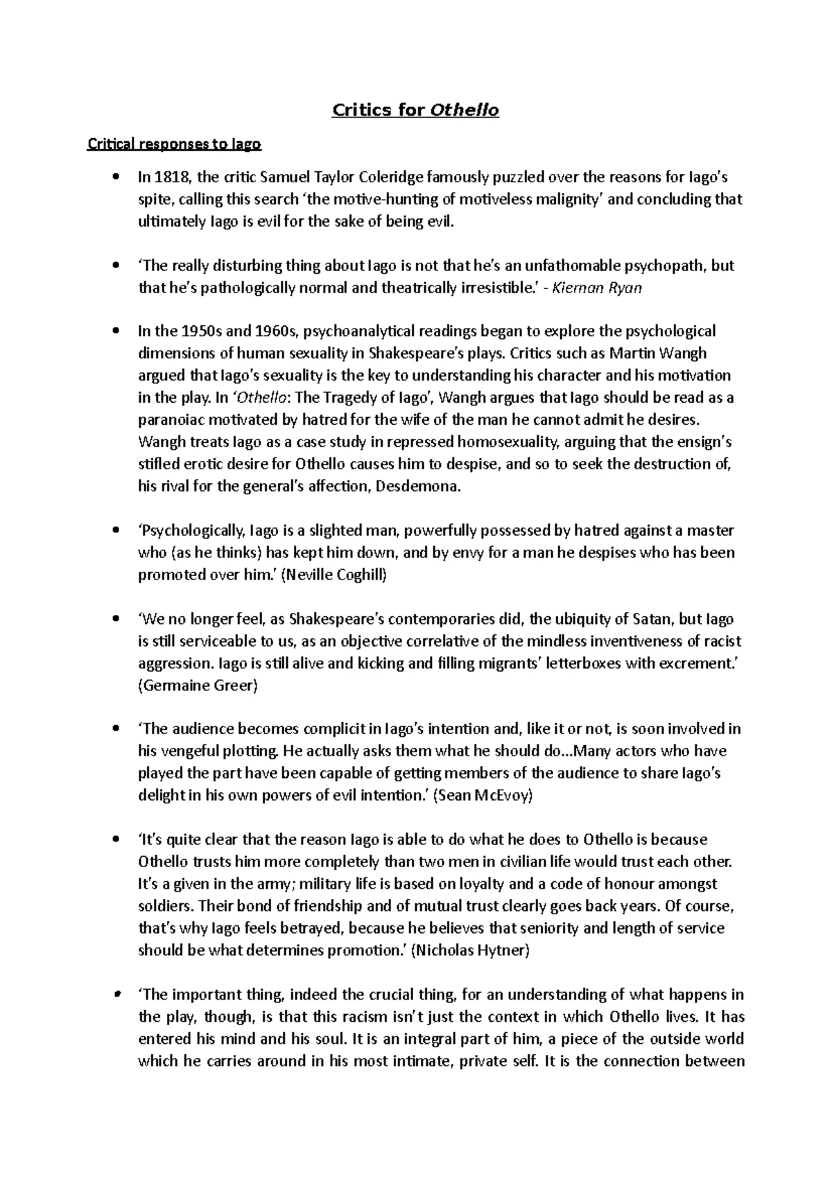 Othello - Critics - Othello Critics A Bradley “Othello’s nature is all ...