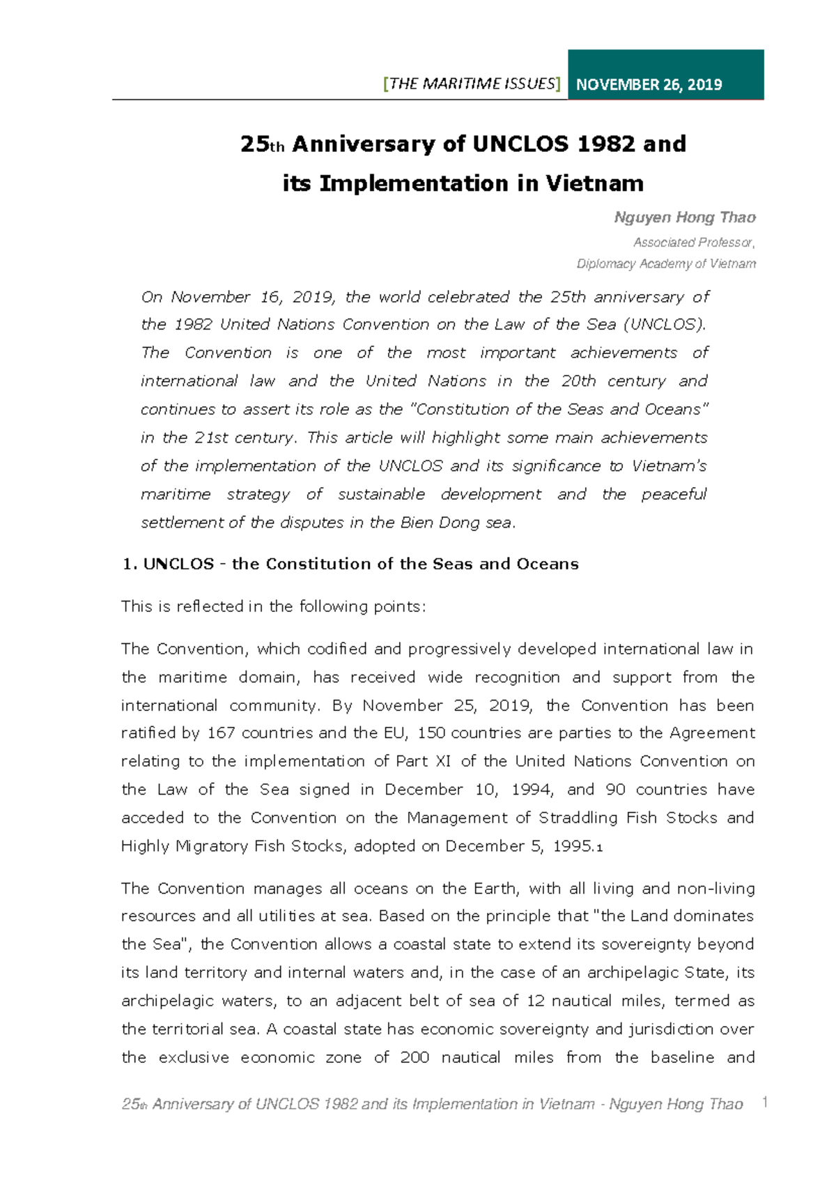 25th Anniversary of Unclos 1982 and its Implementation in Vietnam - 25 ...