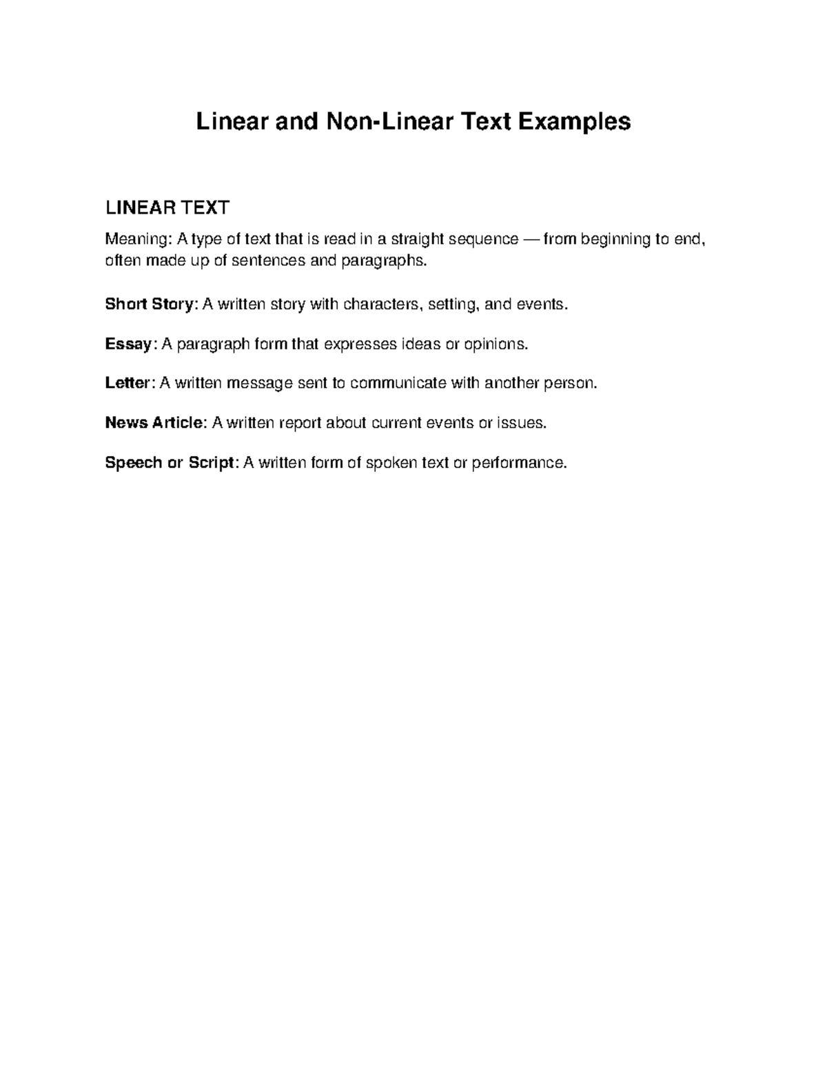 Linear and Non-Linear Text Examples: Definitions and Types - Studocu