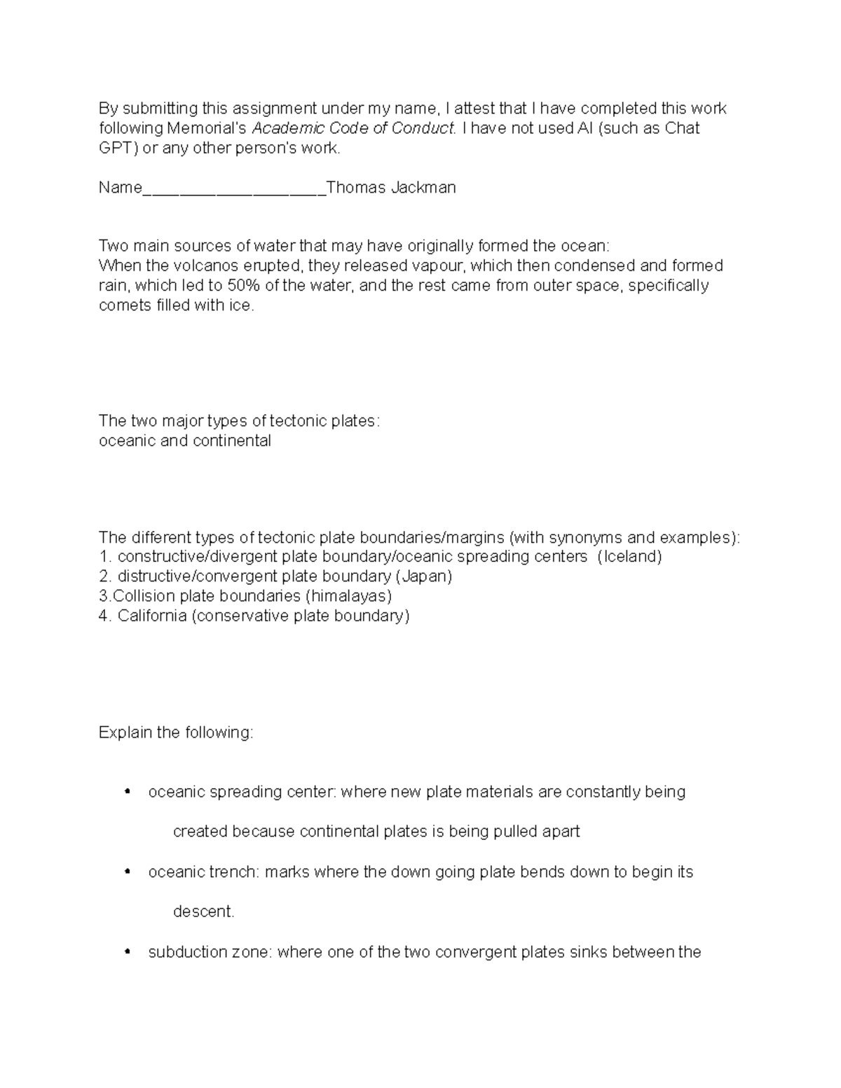 Log Book 3: Tectonic Plates and Ocean Formation Insights - Studocu