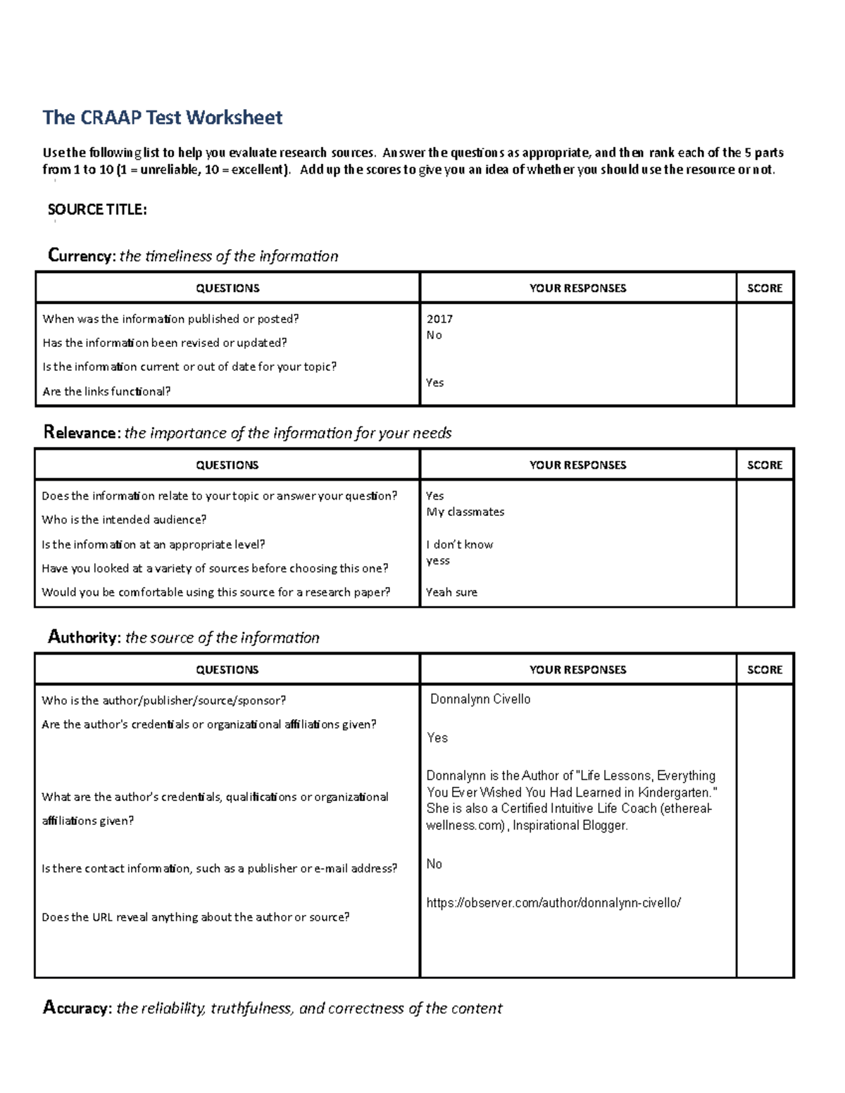 Copy of 10H Craap Test - All you need to know about assignments. - The ...