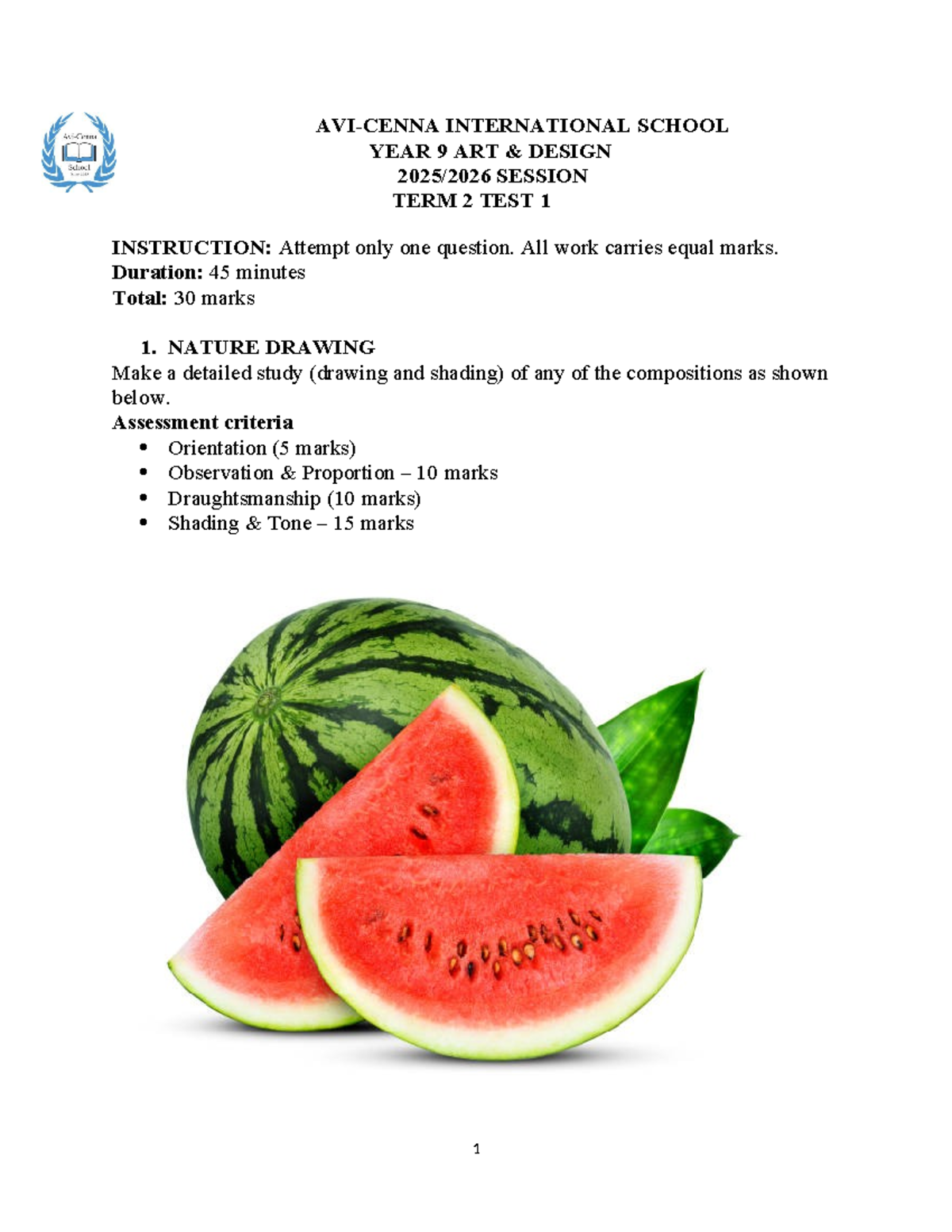 YEAR 9 ART DESIGN TERM 2 TEST 1: NATURE DRAWING INSTRUCTIONS - Studocu