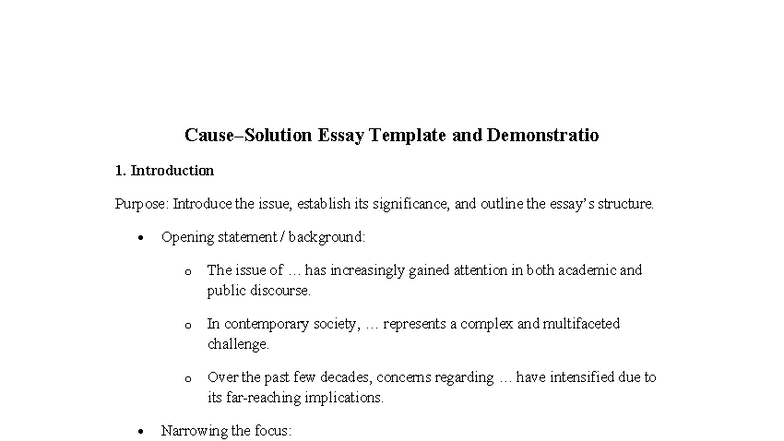 Cause-Solution Essay Template: Addressing Urban Air Pollution - Studocu