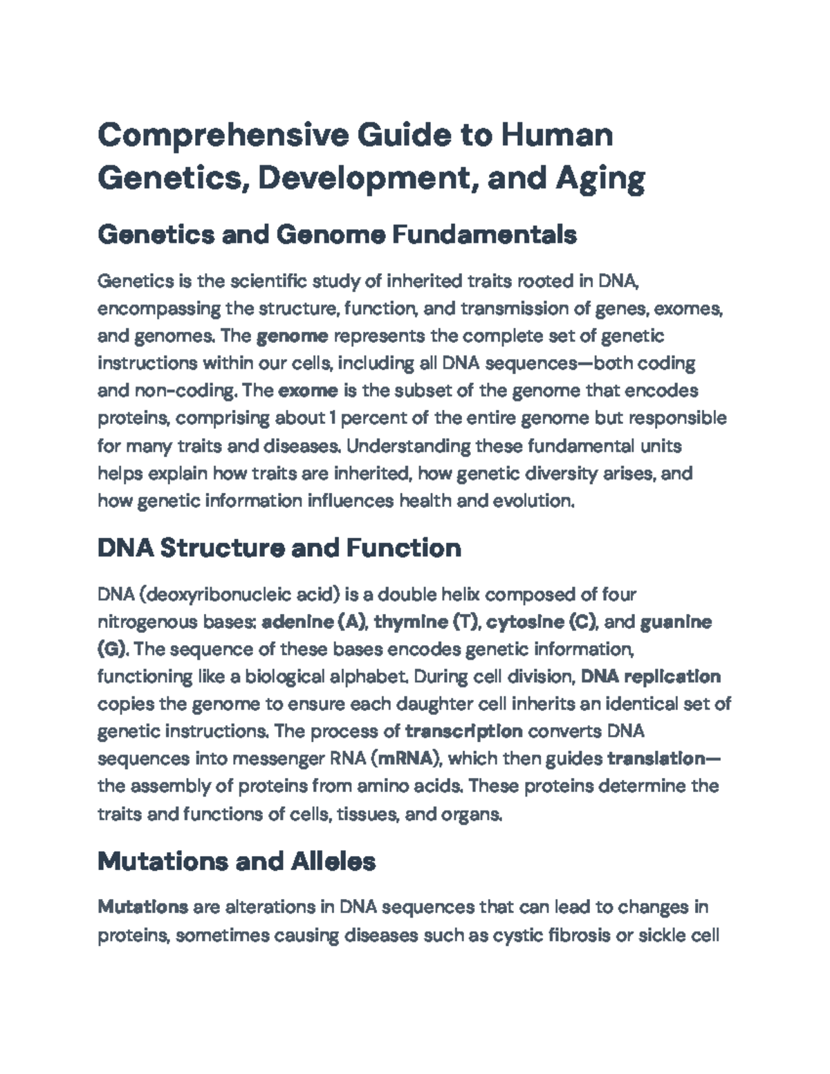 Comprehensive Study Guide on Human Genetics (GEN101): From DNA to Aging ...