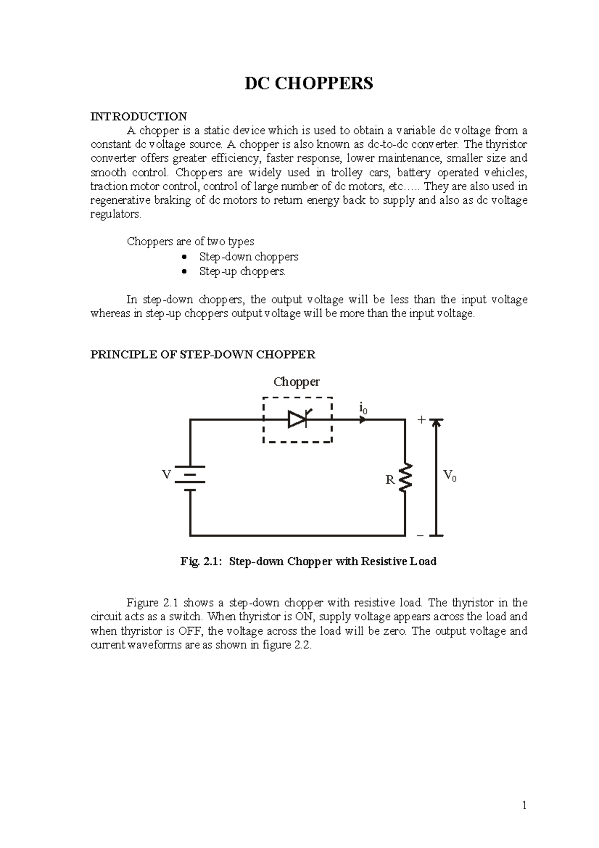 DC Choppers: Introduction and Principles in Analogue Electronics - Studocu