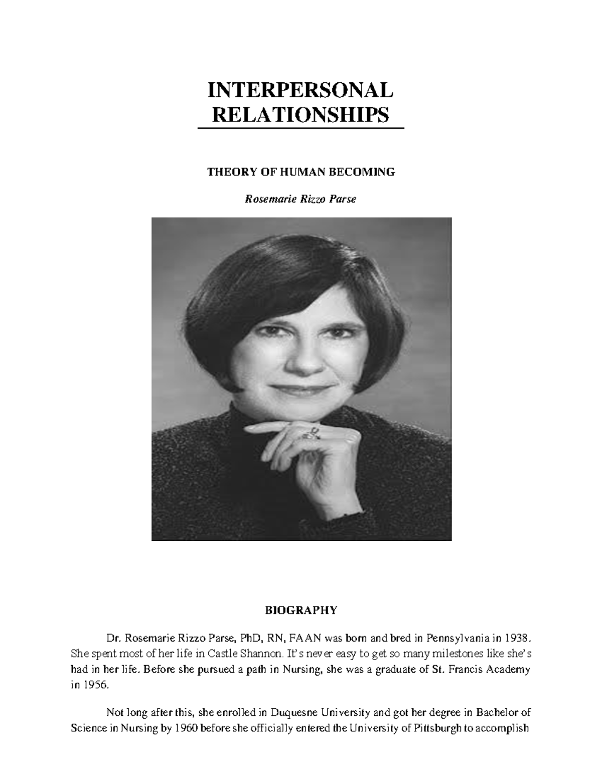 Rosemarie Rizzo Parse Parse's Man Living Health Theory | PDF
