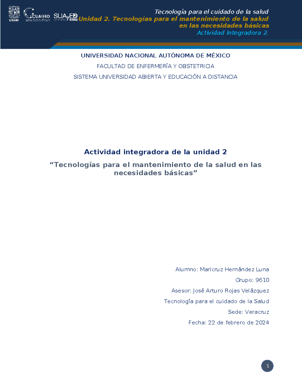 Actividad Integradora 2 - Tecnologías en Salud y Necesidades Básicas ...