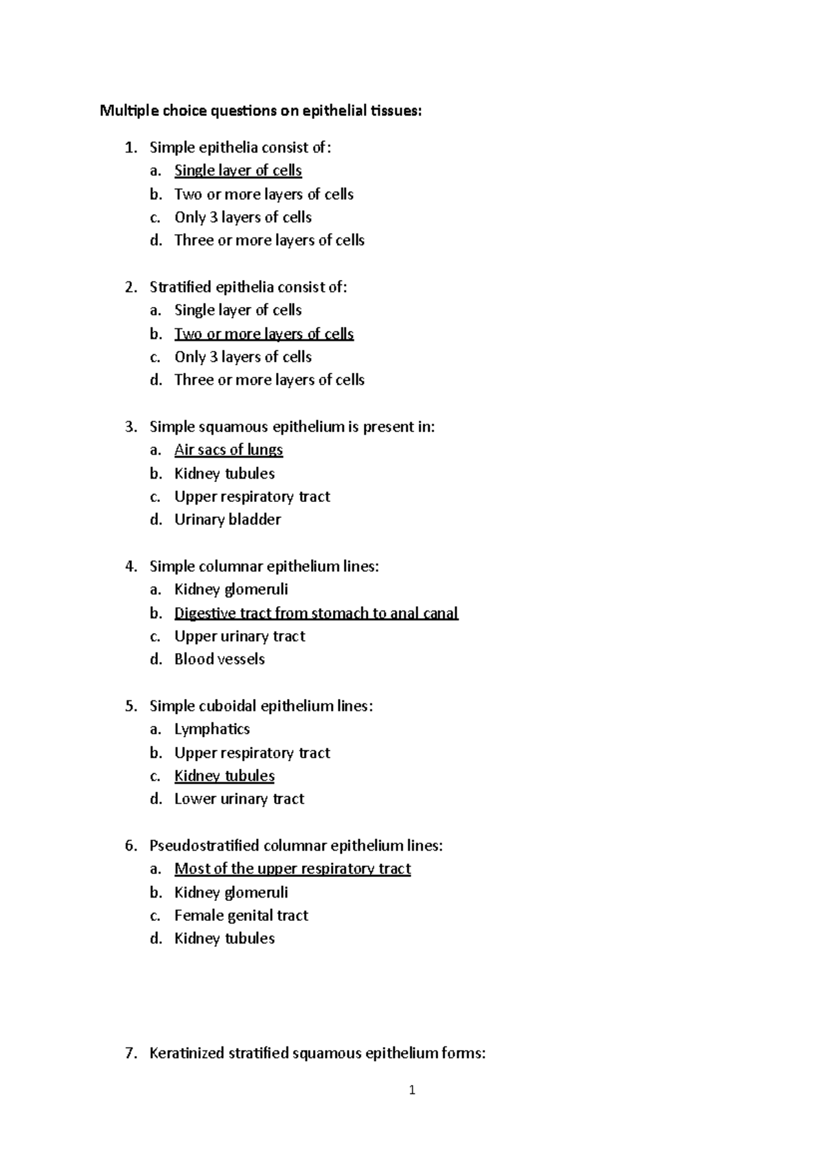 24317 - Multiple choice questions on epithelial tissues: Simple ...