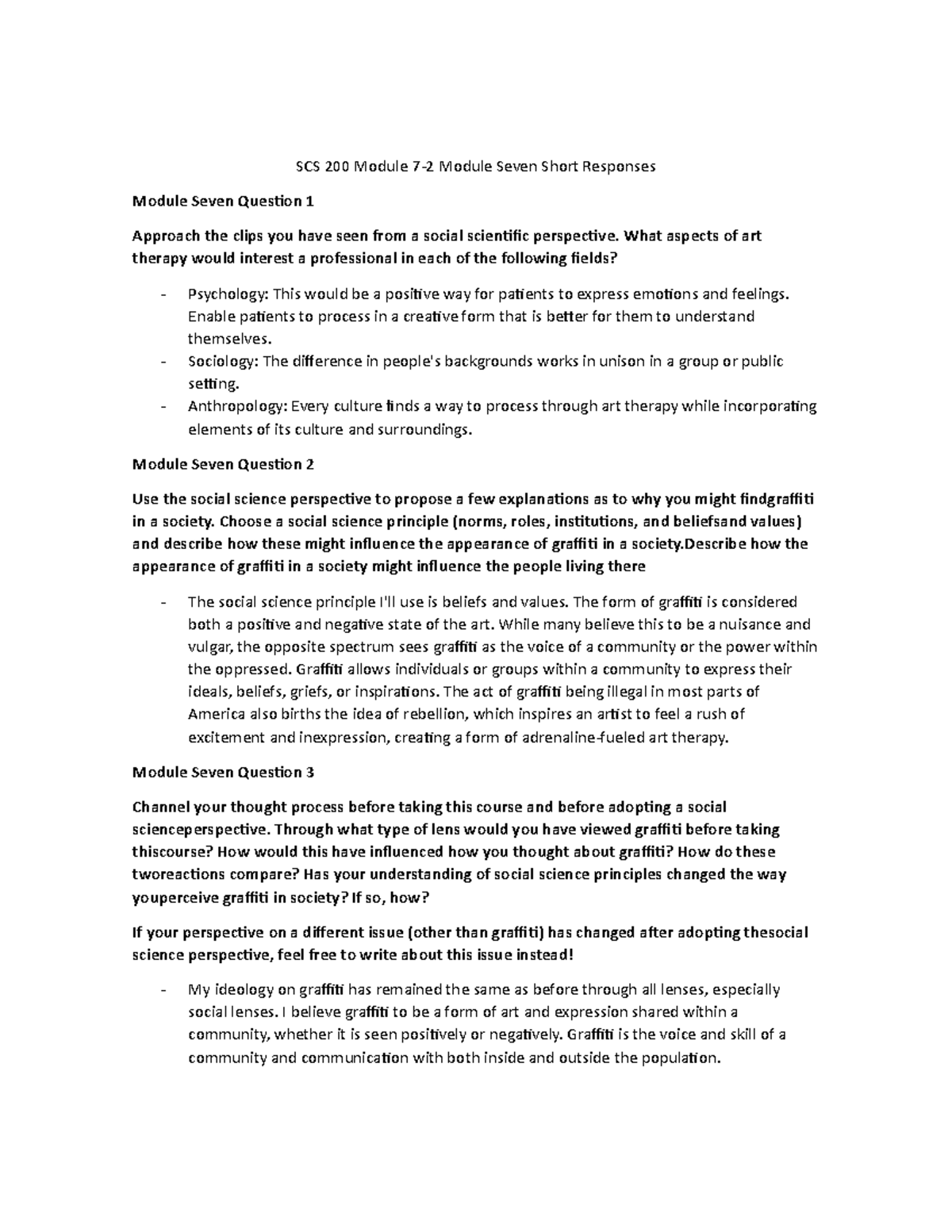 SCS 200 Module 7-2 Short Responses - SCS 200 Module 7-2 Module Seven Short Responses Module ...