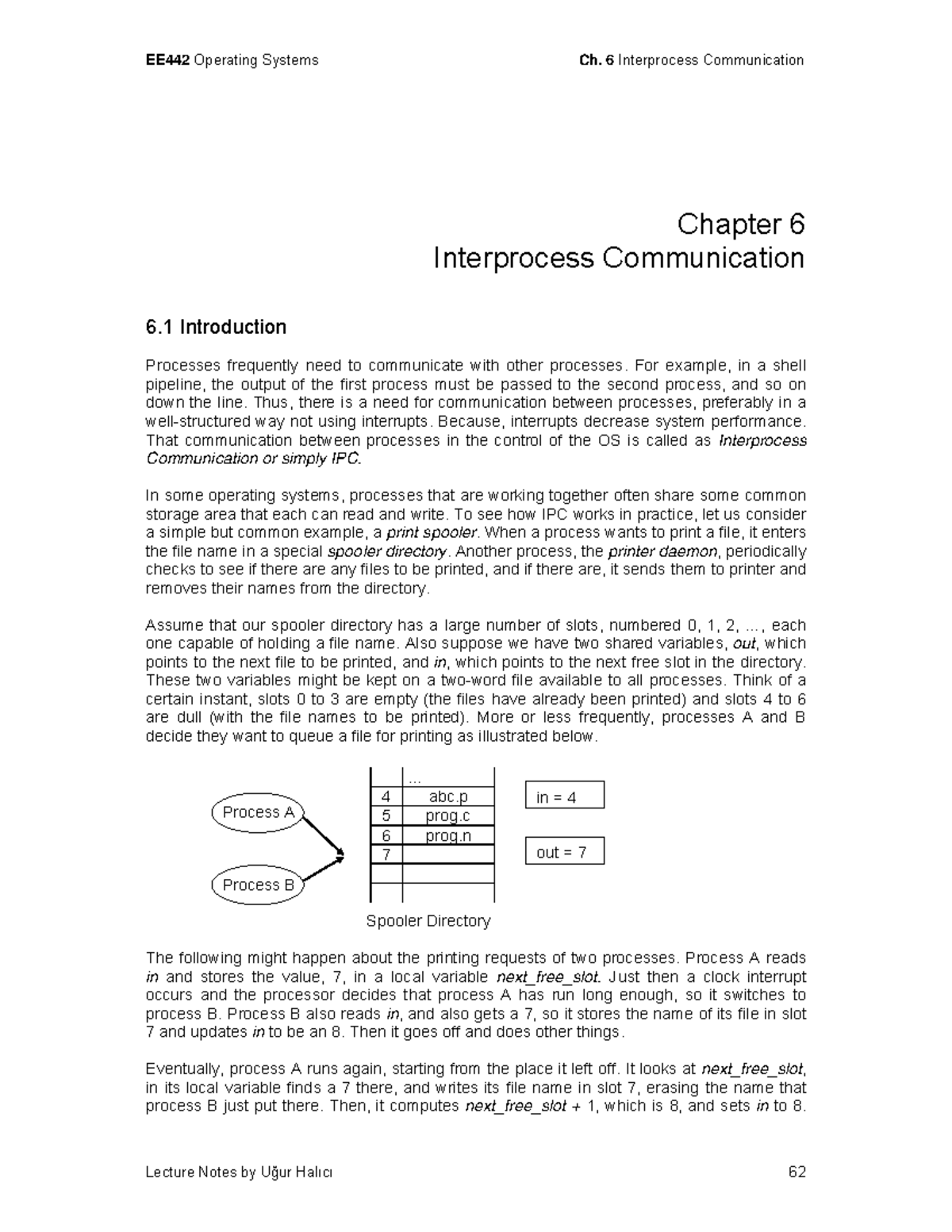 EE442 Operating Systems: Ch. 6 Interprocess Communication Lecture Notes ...