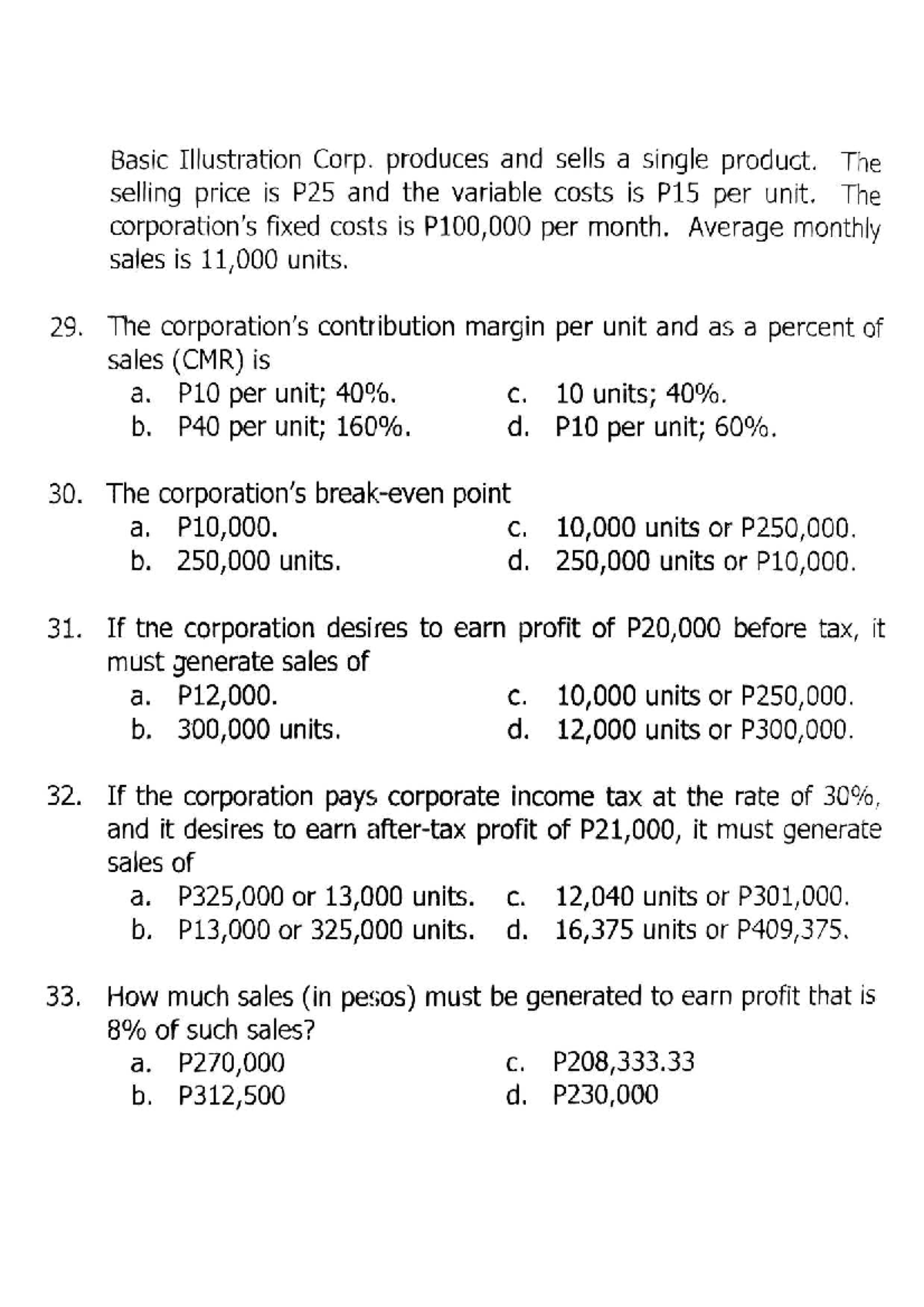 Break Even Sample Analysis for Basic Illustration Corp. - Studocu