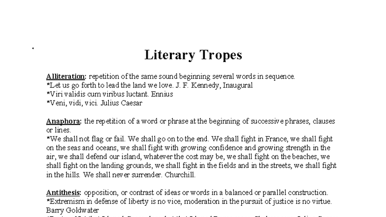 Literary Tropes: An Analysis of Rhetorical Devices in Texts - Studocu