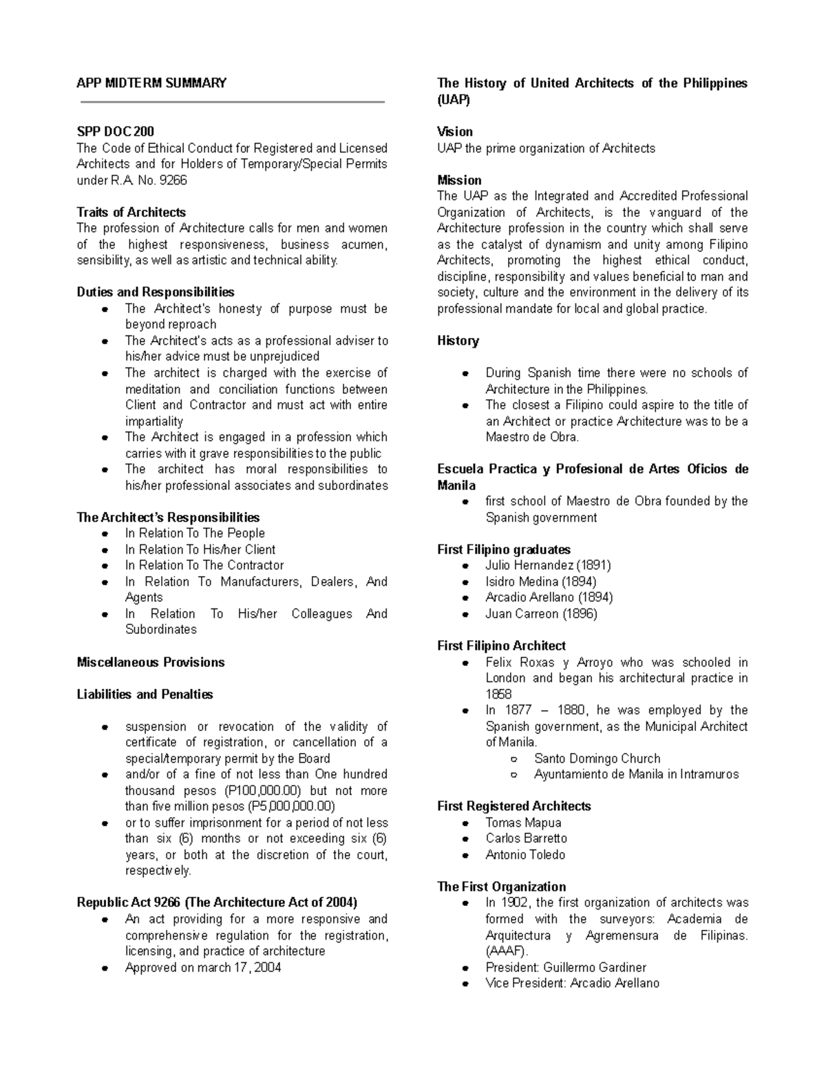 APP SPP DOC 200 Midterm Summary on Ethical Conduct in Architecture ...