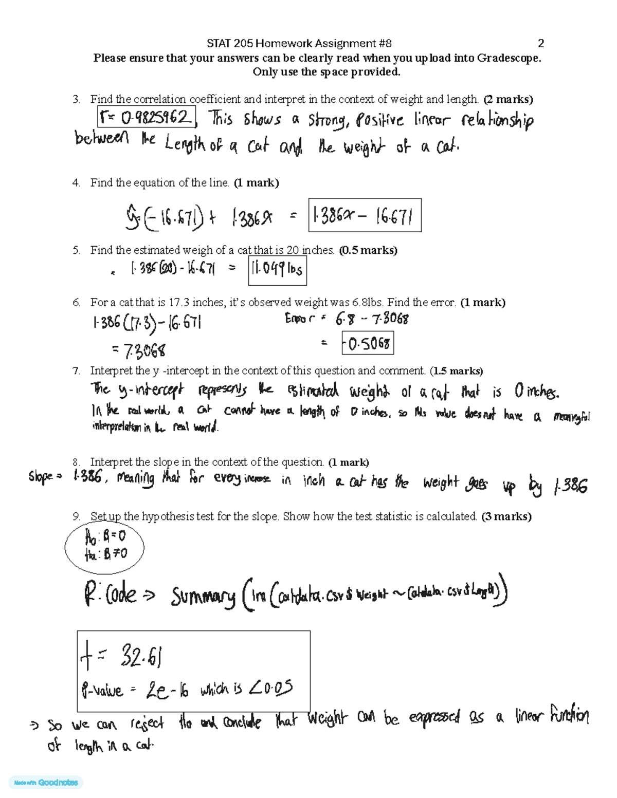 STAT 205 Homework Assignment 2: Correlation & Linear Regression Analysis - Studocu