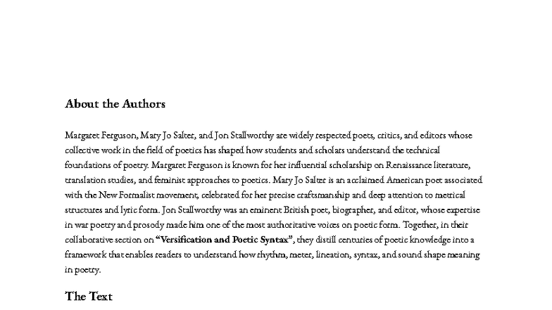 Versification and Poetic Syntax: Insights by Ferguson, Salter ...