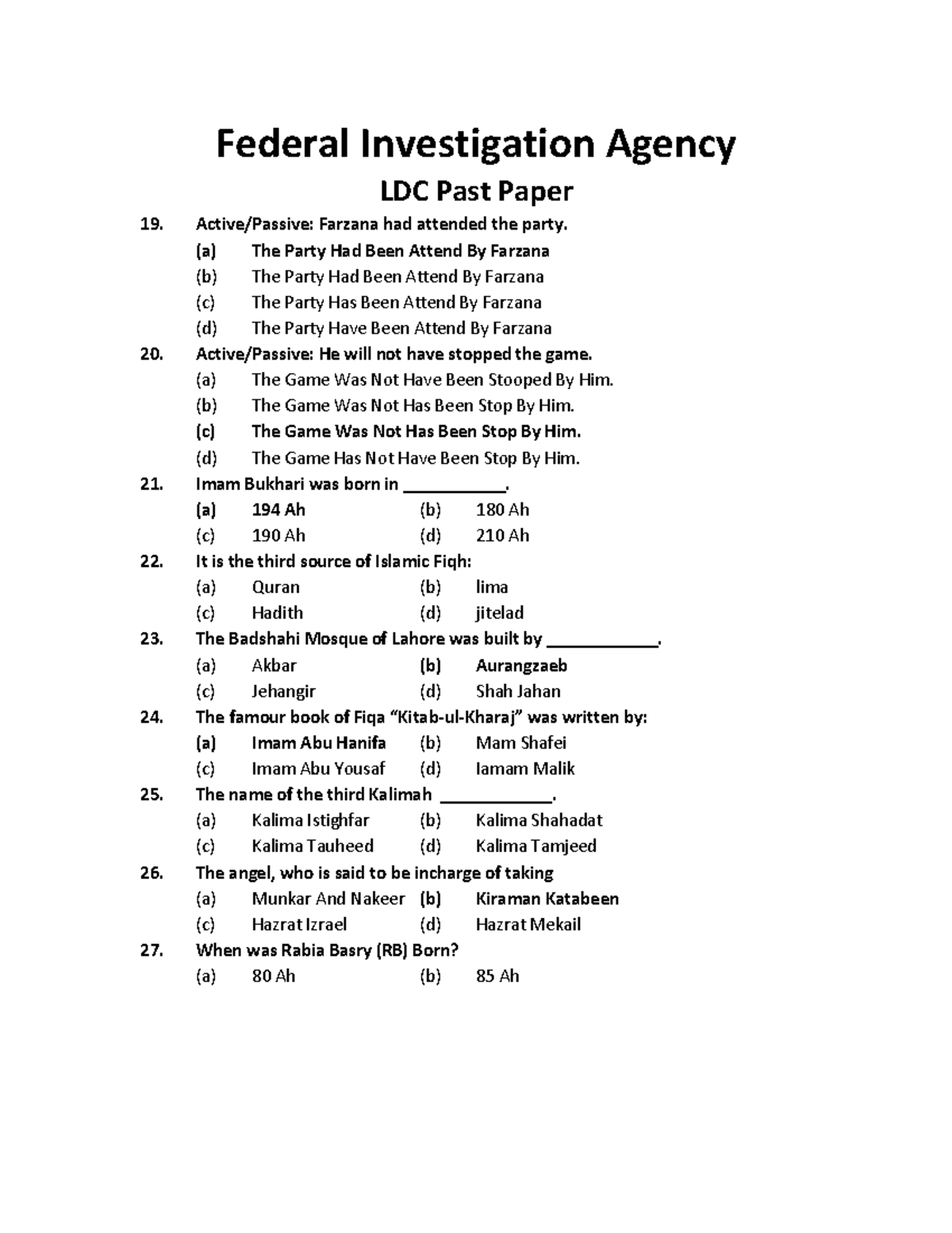 FIA LDC Past Paper Study Notes for 2019-2023 - Studocu