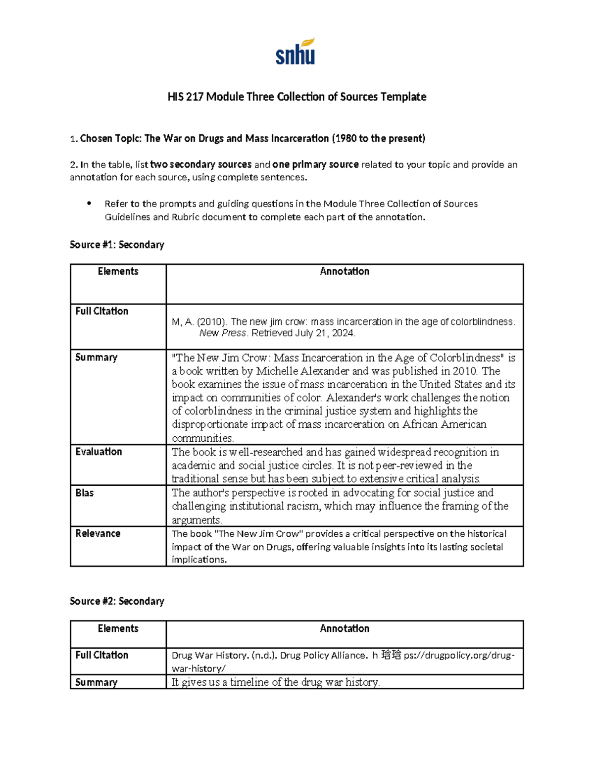 HIS 217 Module 3: Annotated Sources on War on Drugs and Incarceration ...