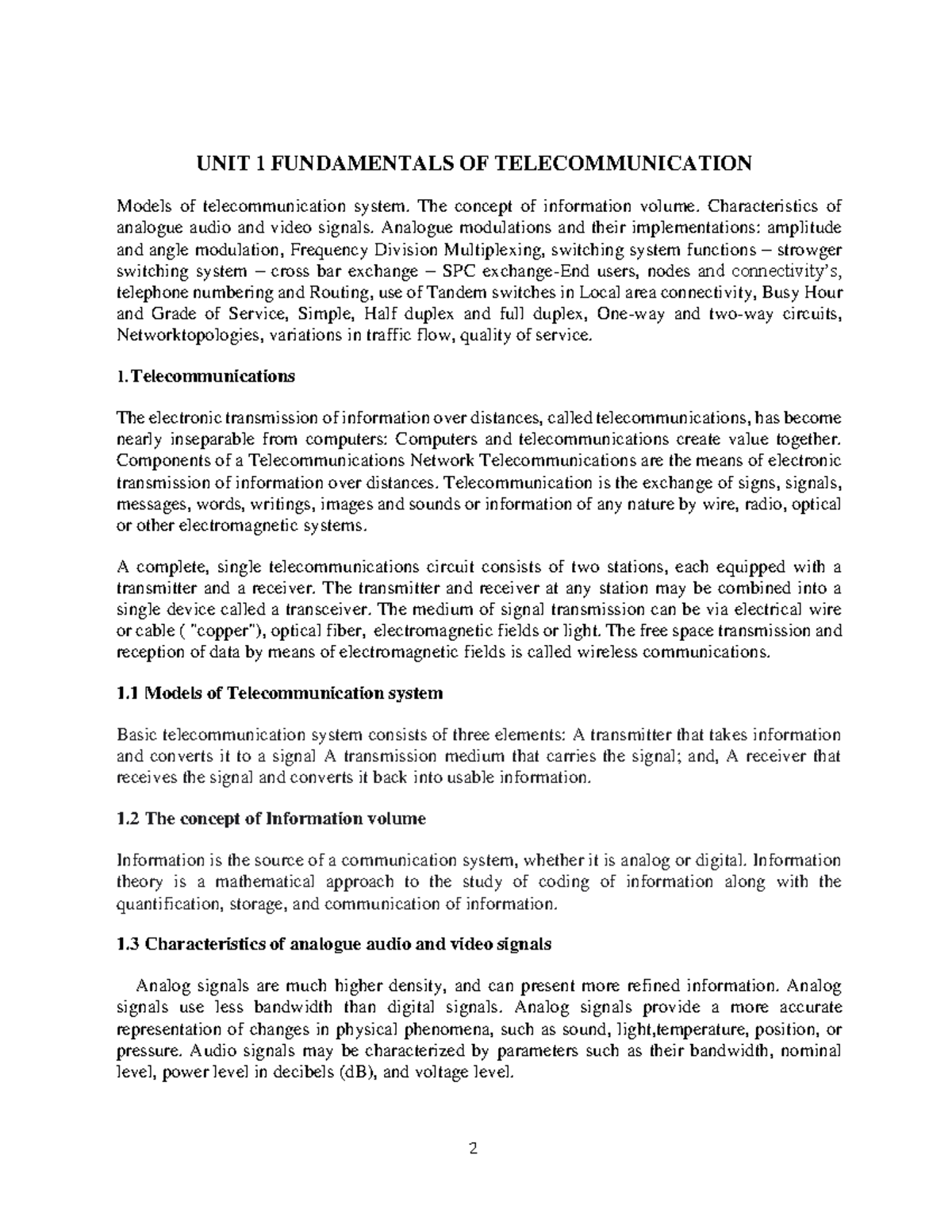 Fundamentals of Telecommunication - Key Concepts and Models - Studocu
