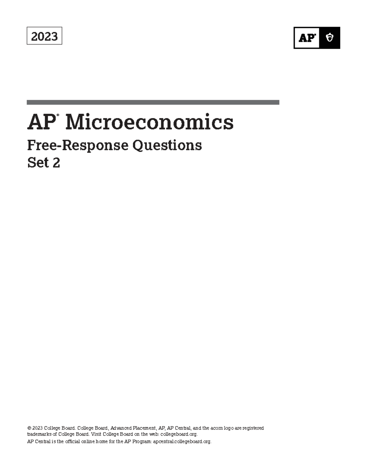 AP23 FRQ Microeconomics Set 2 - 2023 College Board Questions - Studocu