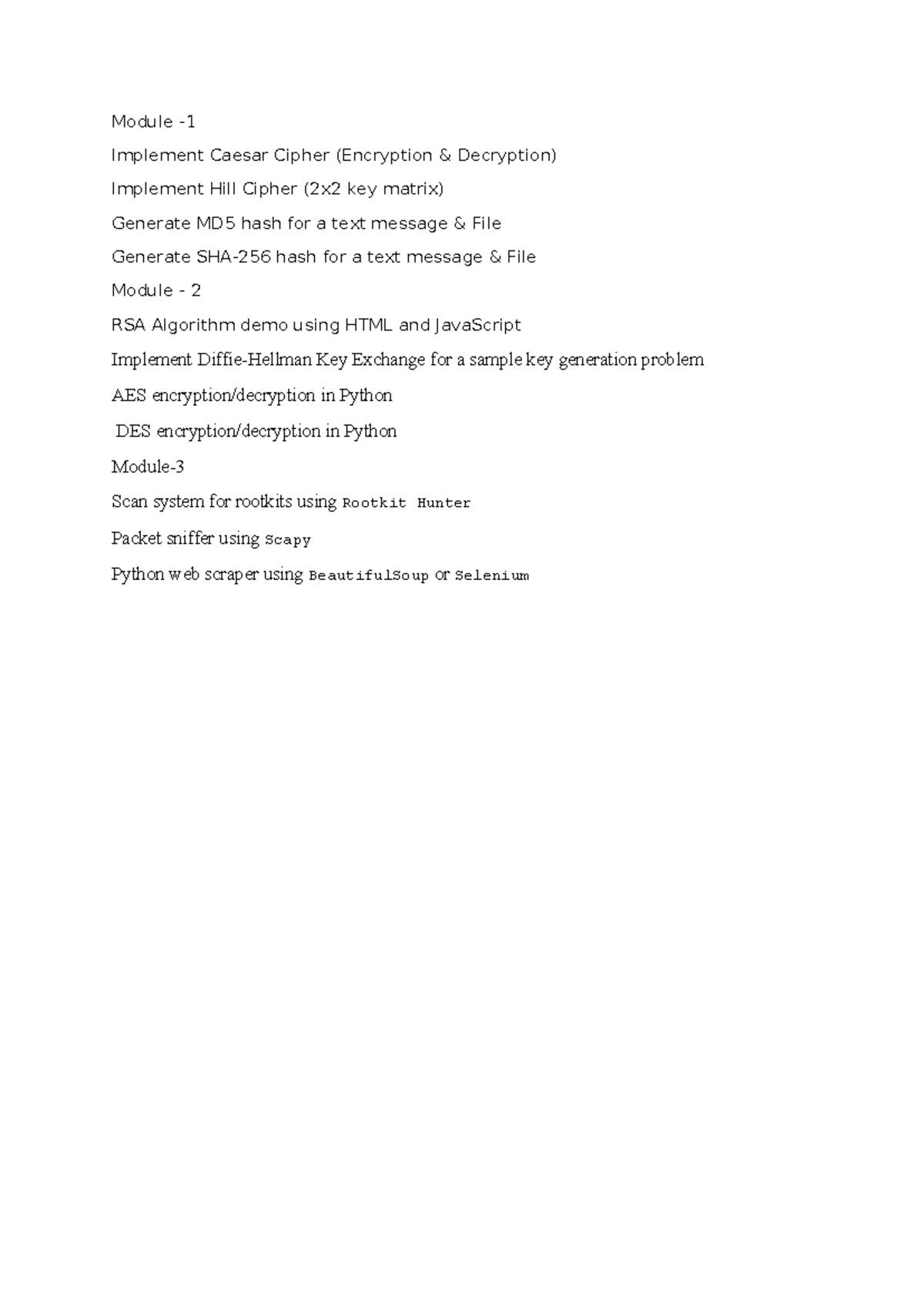 Final - Tech Skill Lab Manual: Cryptography Implementations (CS101) - Studocu