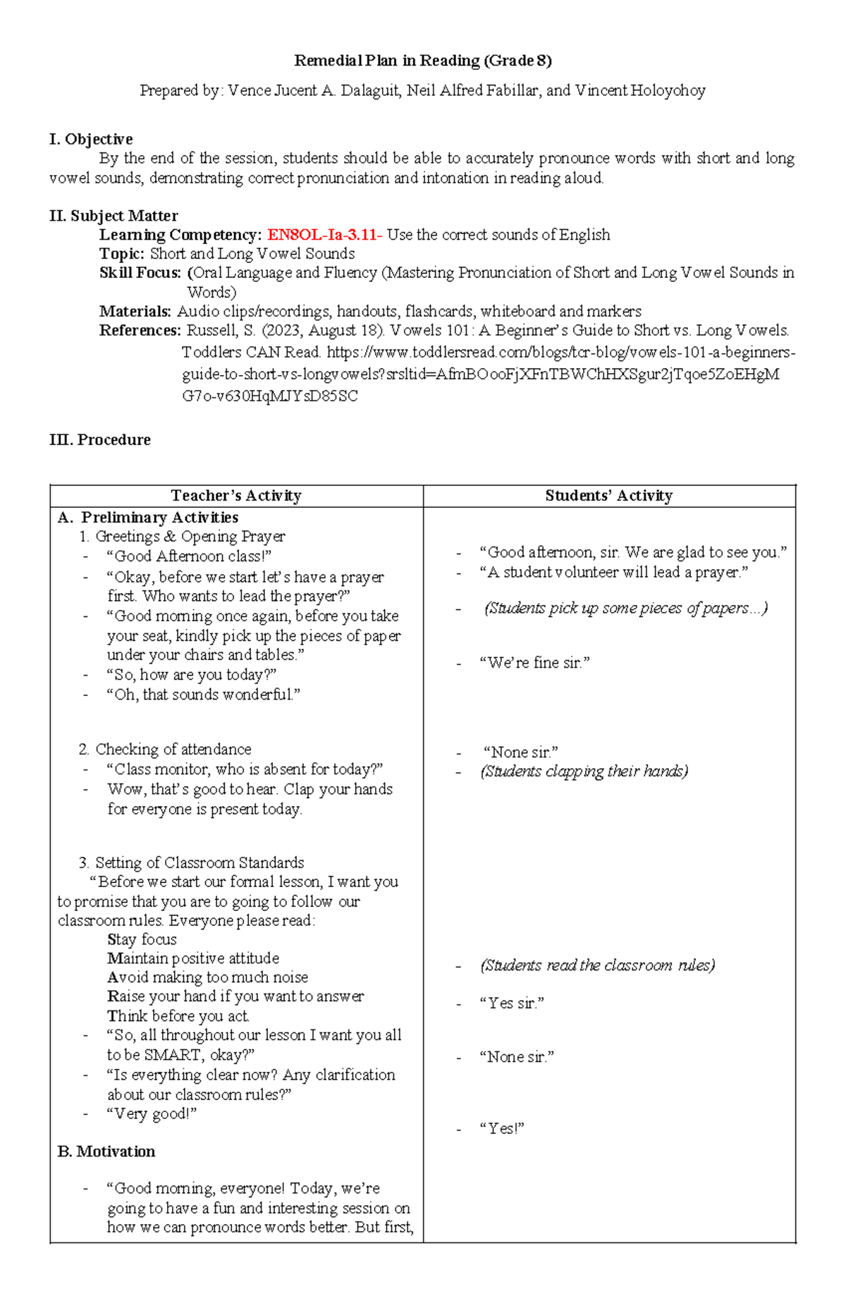 Remedial-Reading-Plan - Remedial Plan in Reading (Grade 8) Prepared by ...
