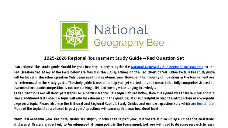 2025-26 National Geography Bee Red Set Study Guide - Studocu