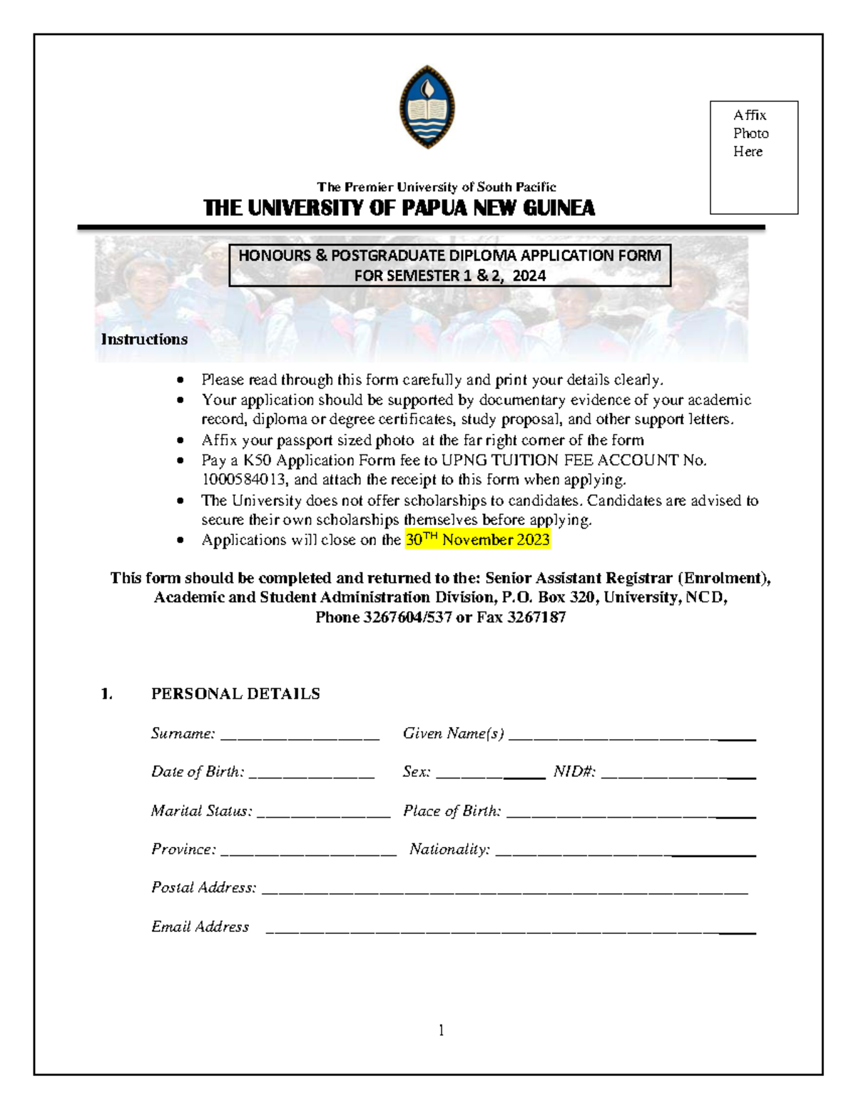 2024 UPNG Honours & PGD Application Form Instructions - Studocu