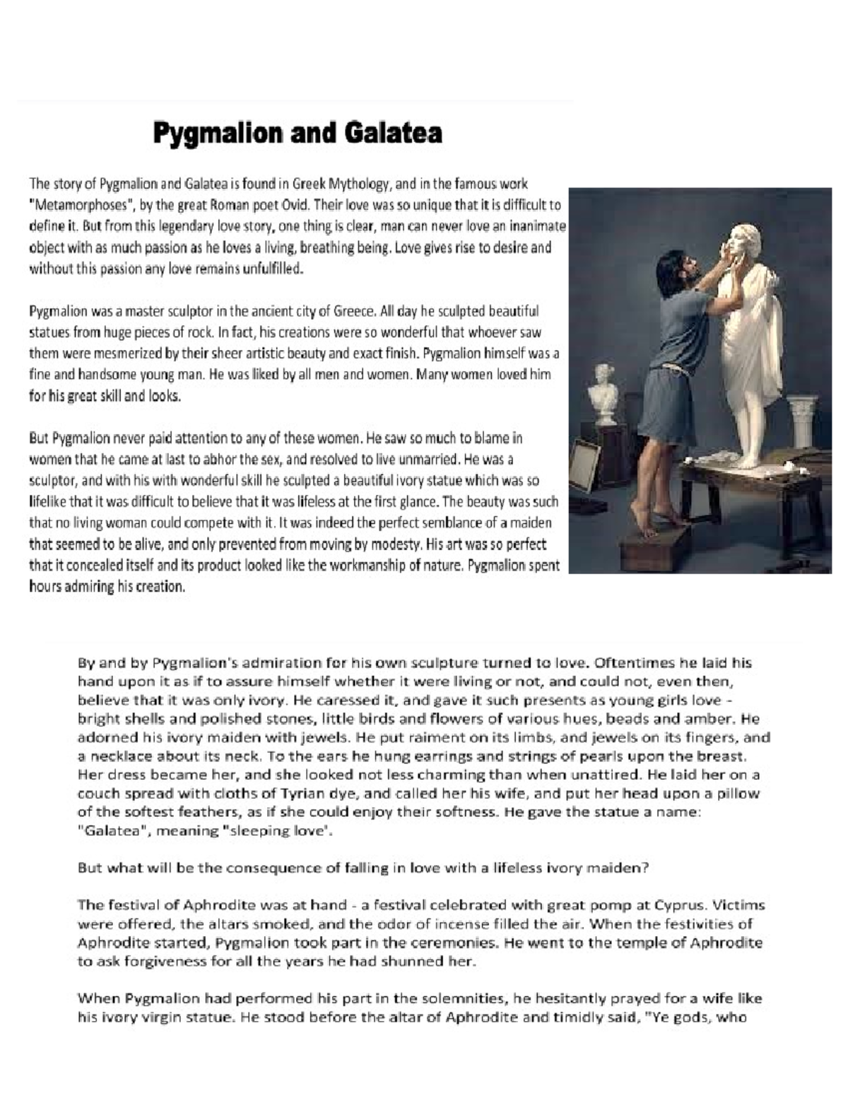 Pygmalion & Galatea: A Greek Mythology Love Story Analysis - Studocu