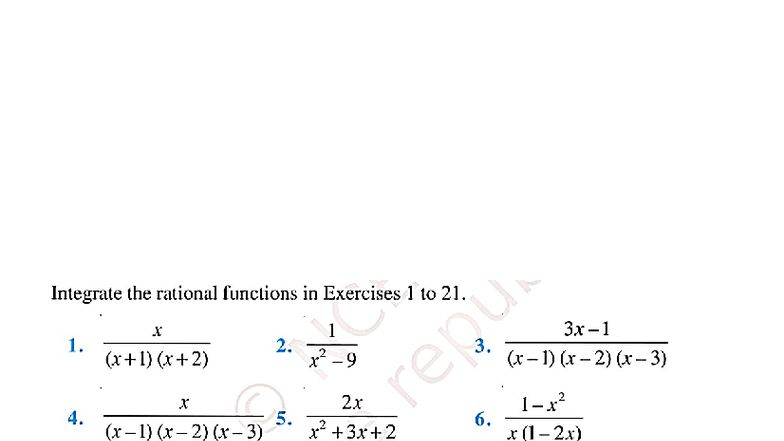 Exercises on Integration: Rational Functions and Definite Integrals ...